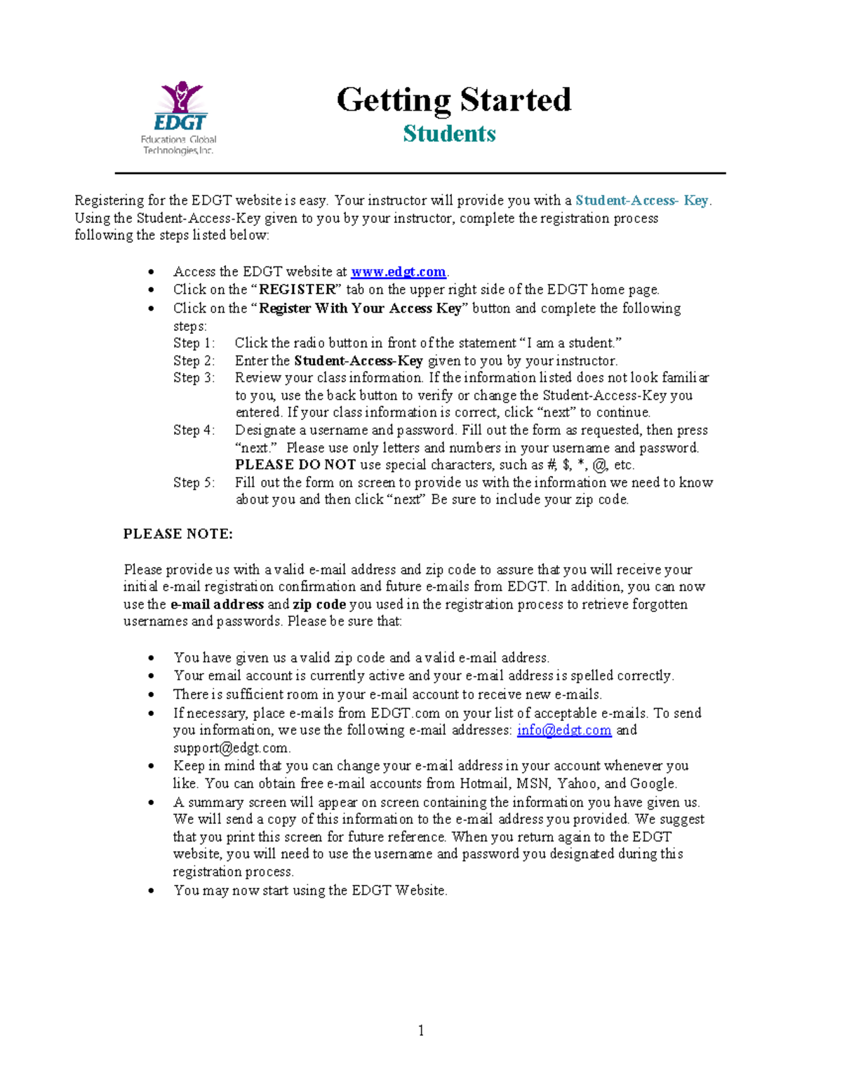 Start - tdbchpos;k - 1 Registering for the EDGT website is easy. Your ...