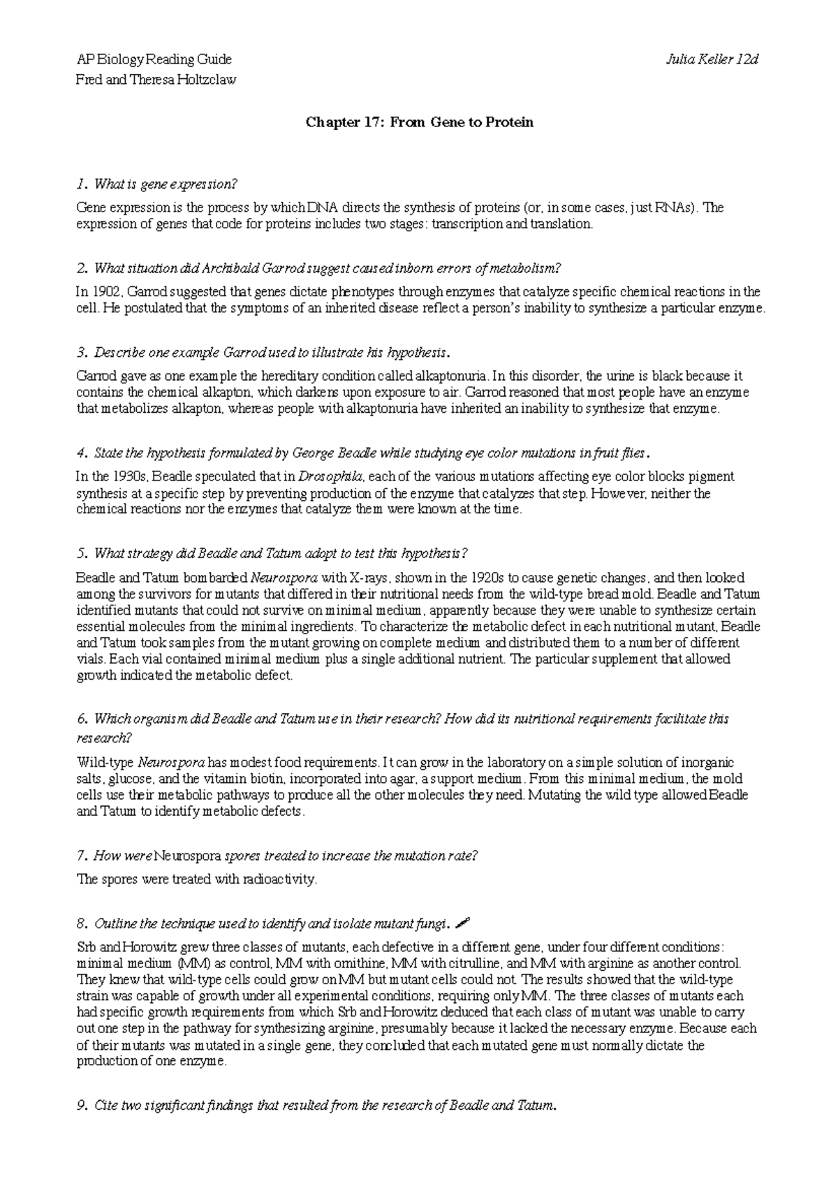 Chapter 17 - Biology - AP Biology Reading Guide Julia Keller 12d Fred ...