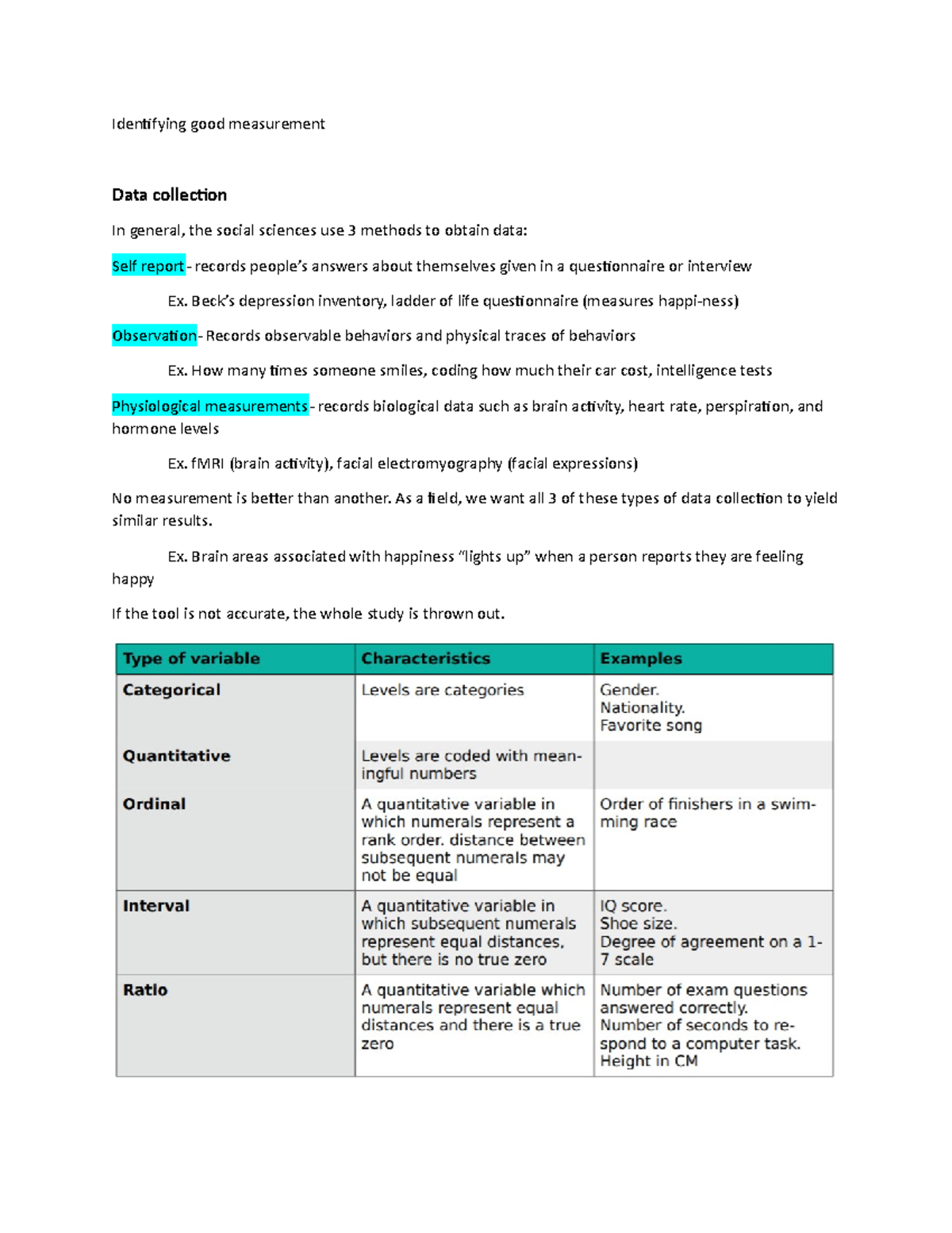 Quiz 2 Lecture Notes - Identifying good measurement Data collection In ...