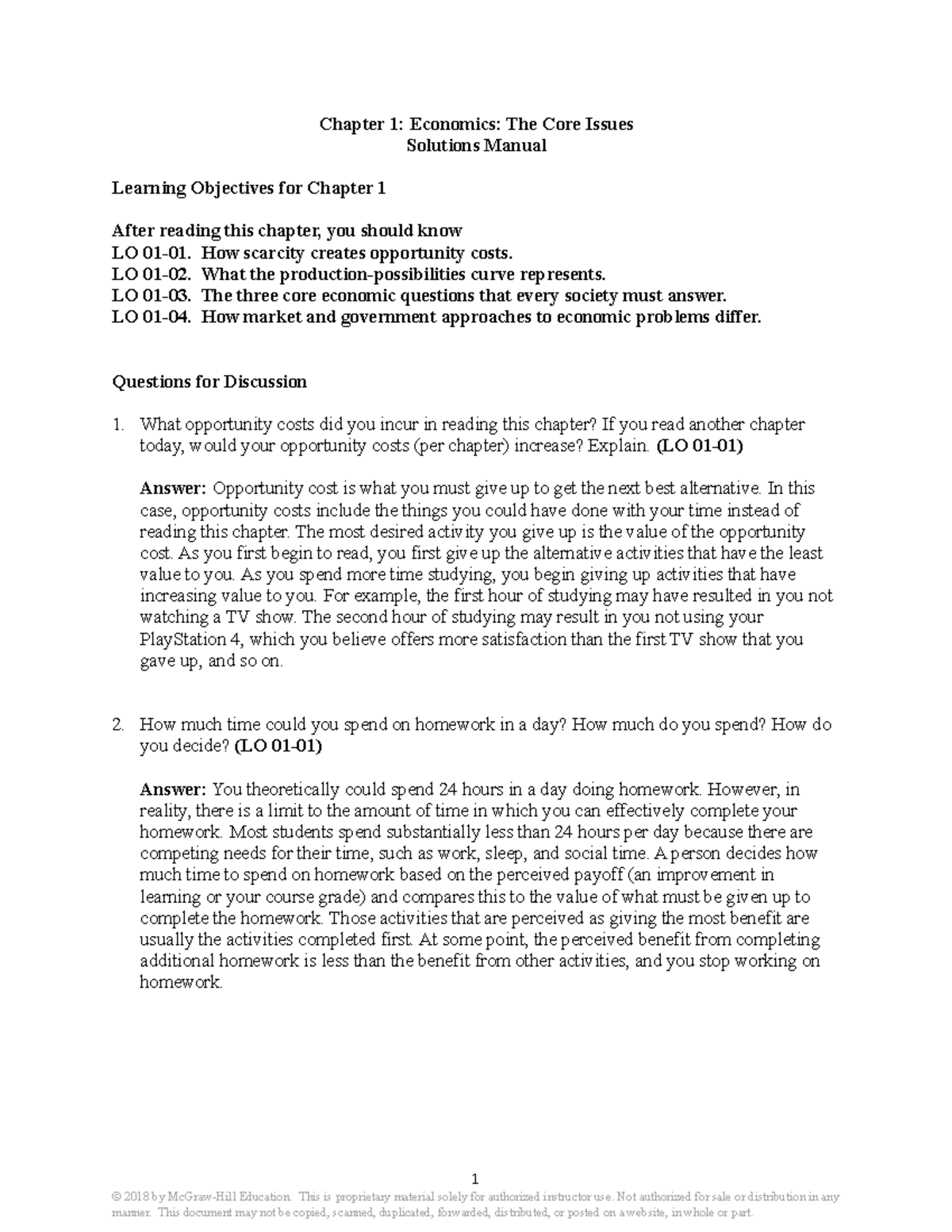 Schiller 15e Ch01 SM - Chapter 1: Economics: The Core Issues Solutions ...