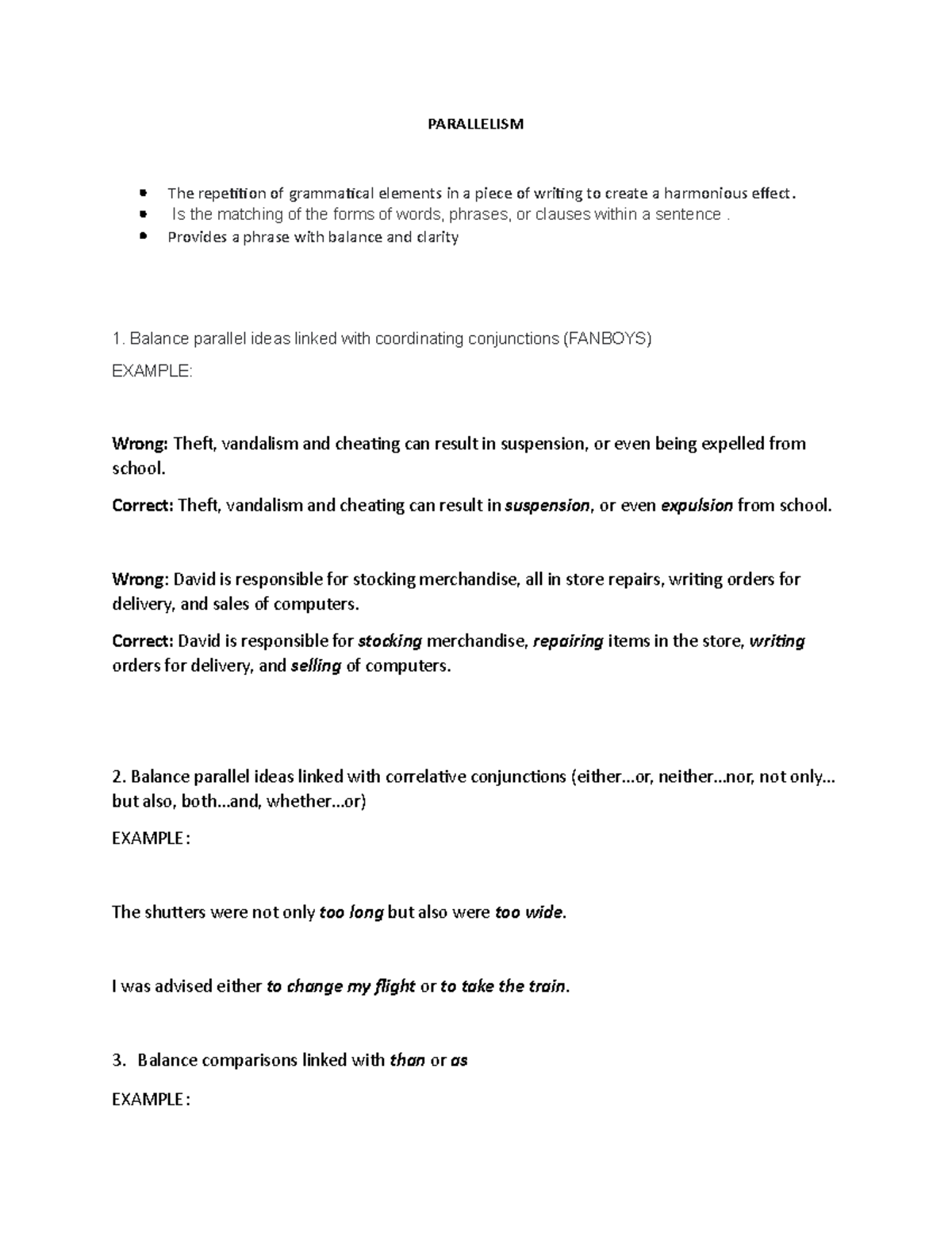 Parallelism repetition of grammatical elements - PARALLELISM The ...