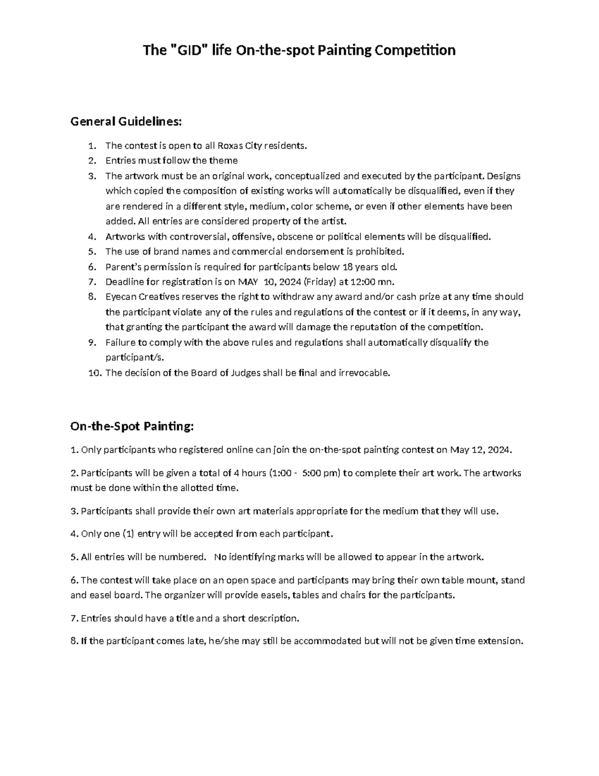 The GID life On the spot Painting Competition Guidelines - The "GID ...