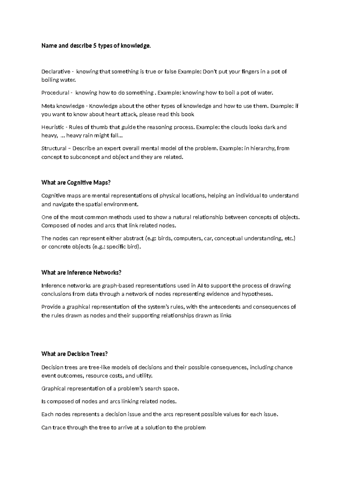 Week 4 tutorial isp543 - NNNNNNNN - Name and describe 5 types of knowledge. Declarative ...