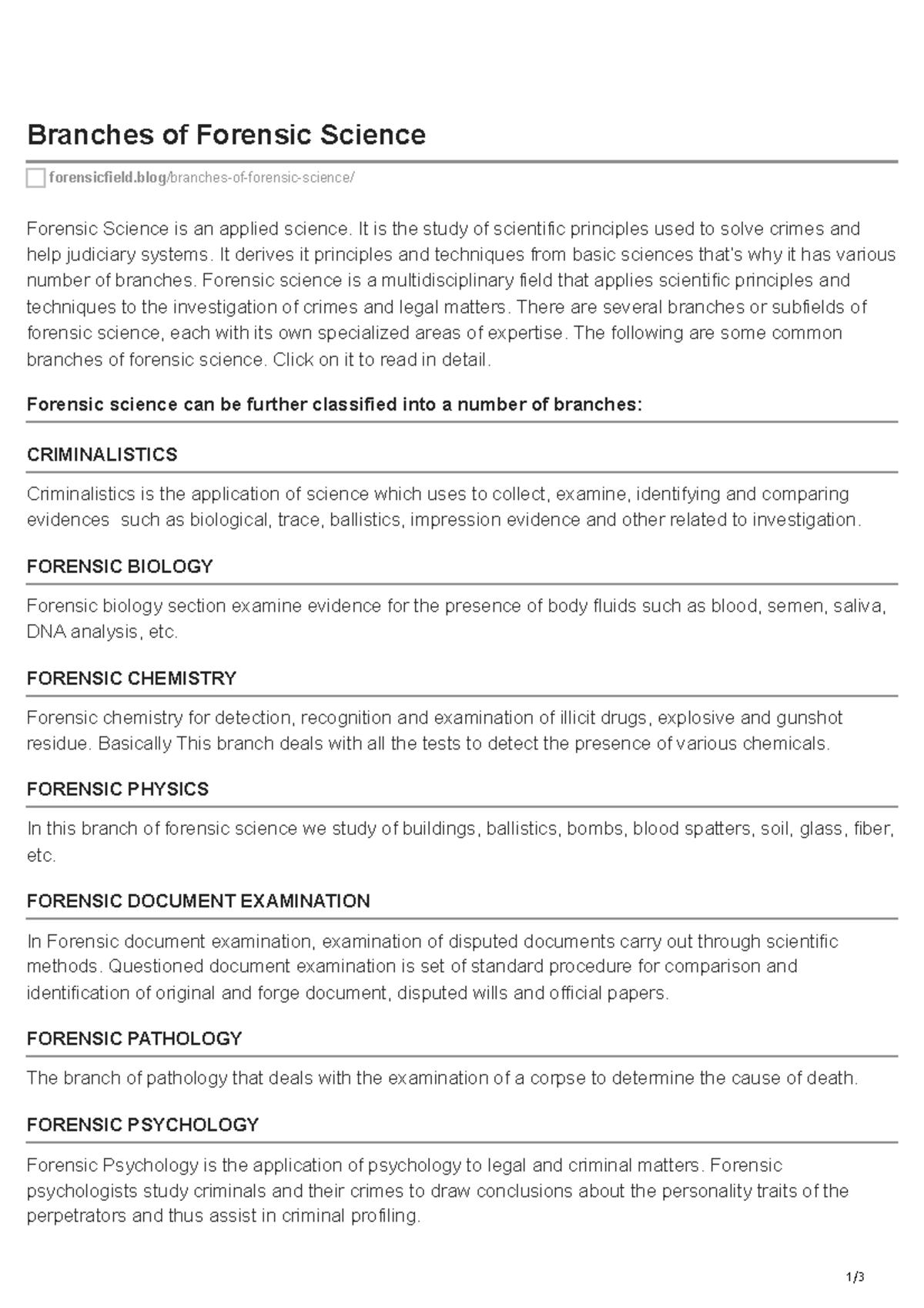 Forensicfield.blog-Branches of Forensic Science - 1/ Branches of ...
