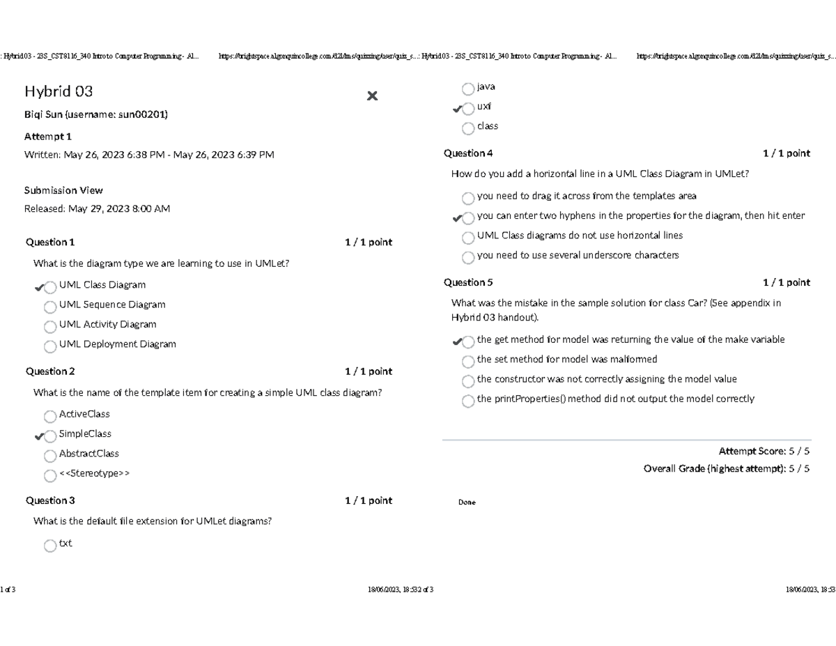 Hybrid 03 - 23S CST8116 340 Intro to Computer Programming - Algonquin College - Hybrid 03 Biqi ...