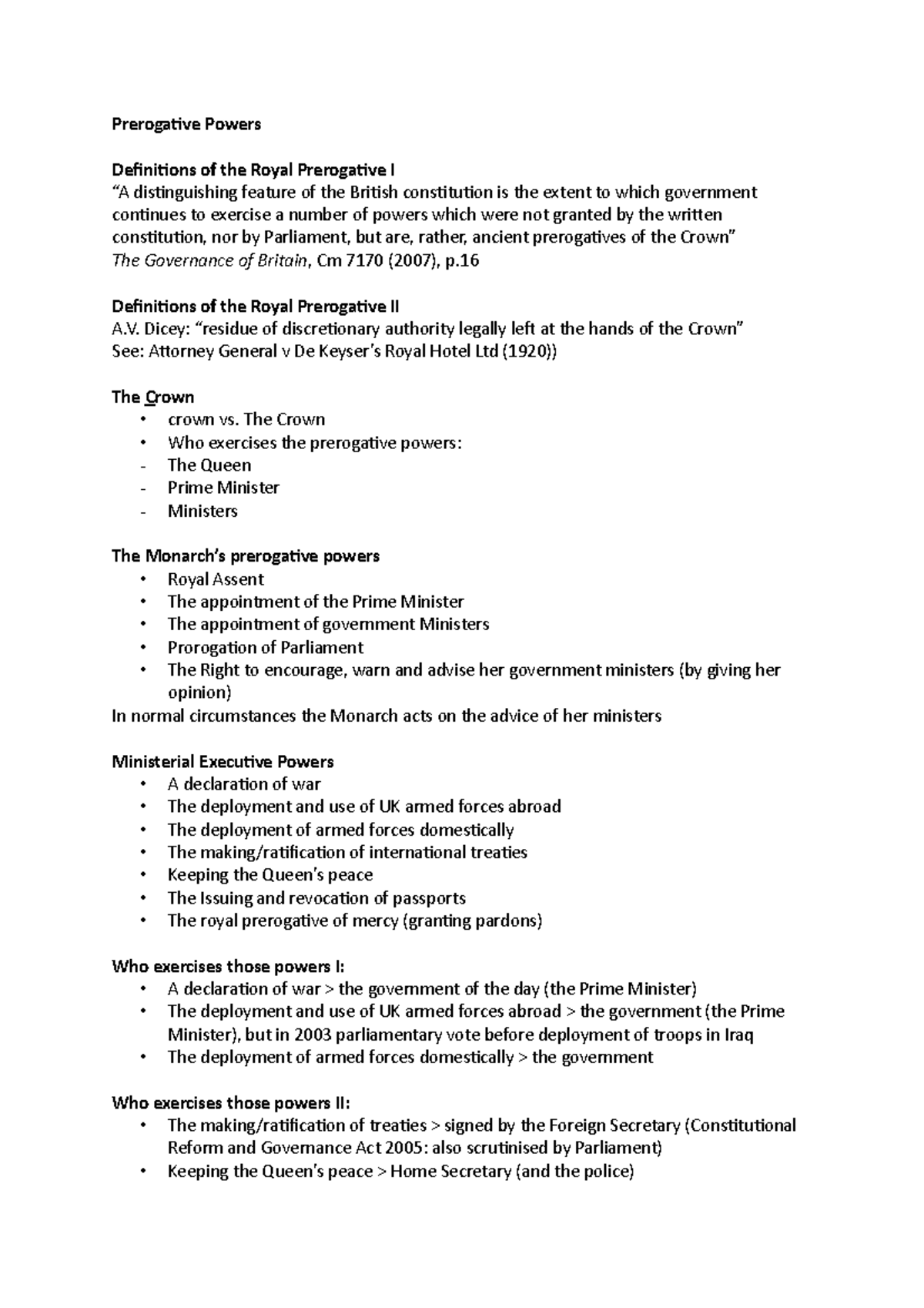 Prerogative Powers - Prerogative Powers Definitions of the Royal ...