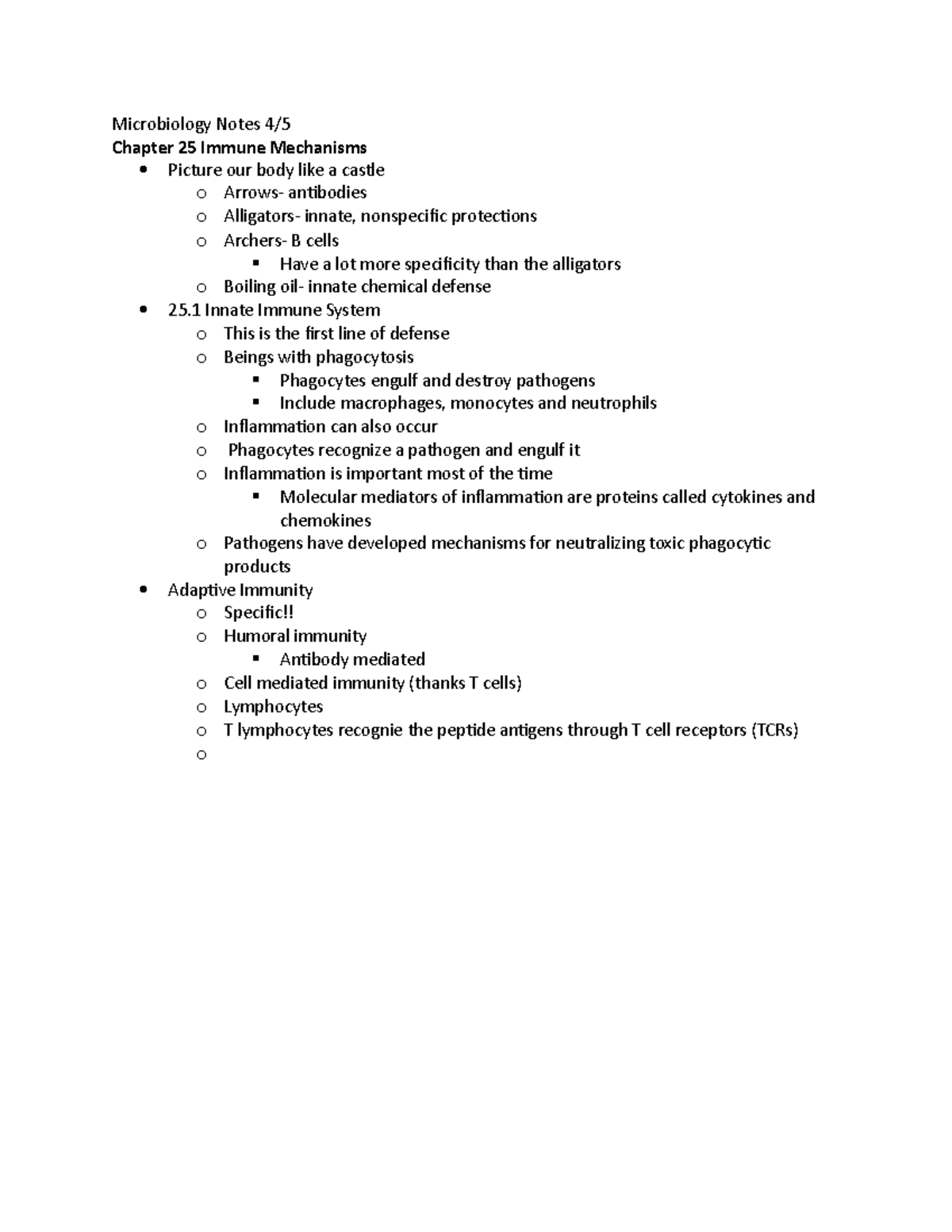 Microbiology Notes 4:5 - Microbiology Notes 4/ Chapter 25 Immune ...