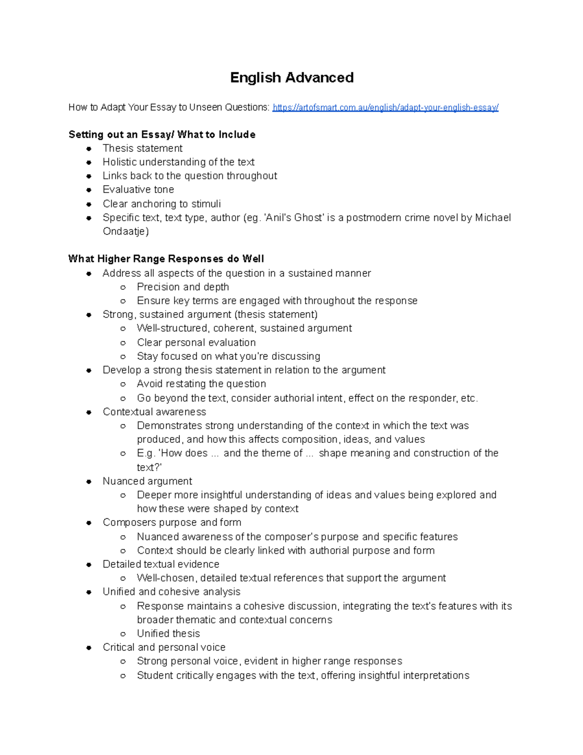 Eng advanced essay setting out - English Advanced How to Adapt Your ...