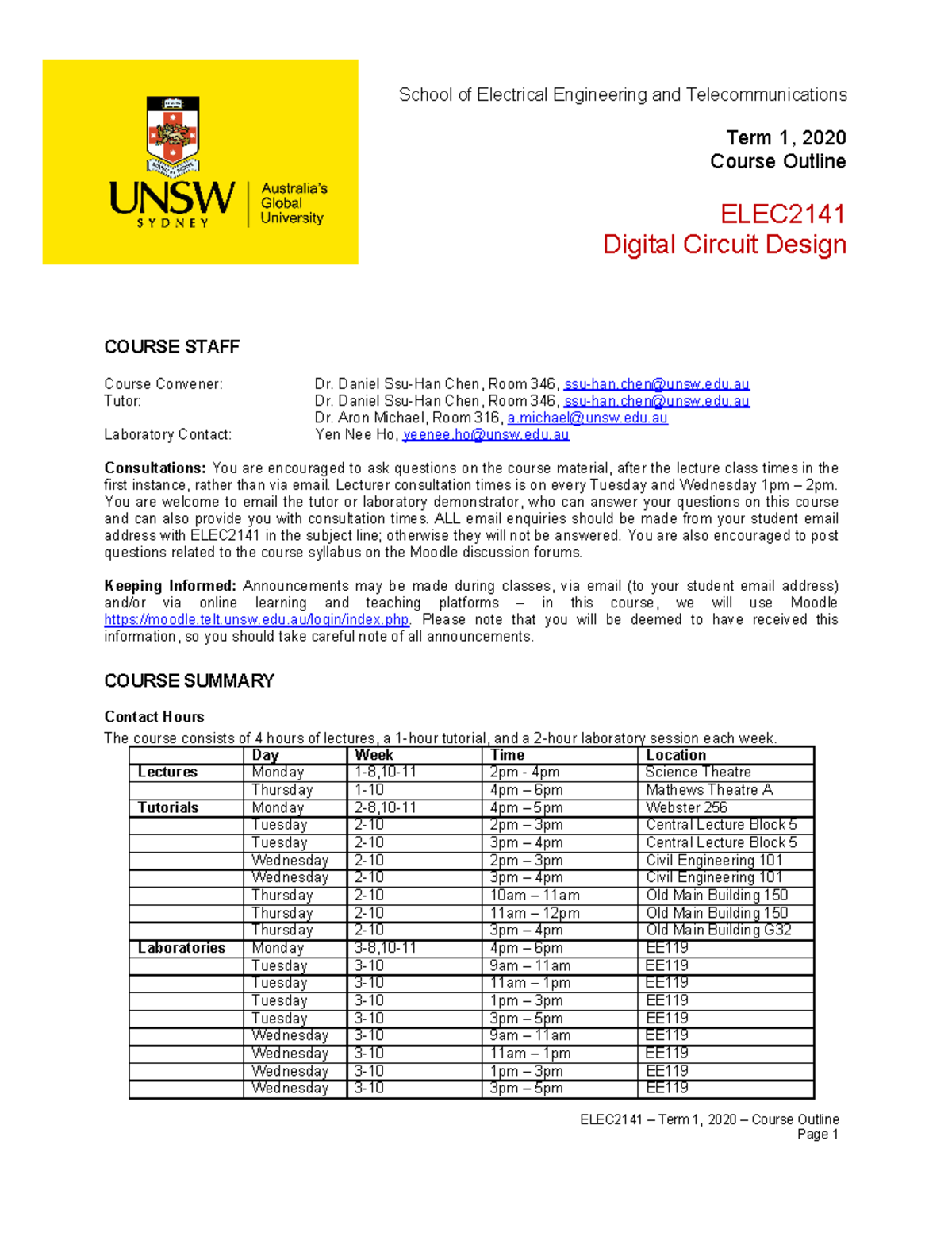 ELEC2141 Course Outline T1 2020 - ELEC2141 – Term 1, 2020 – Course ...
