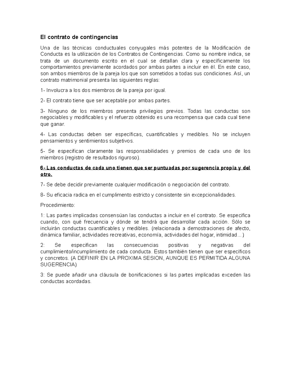 Contrato conductual ensayo - El contrato de contingencias Una de las ...