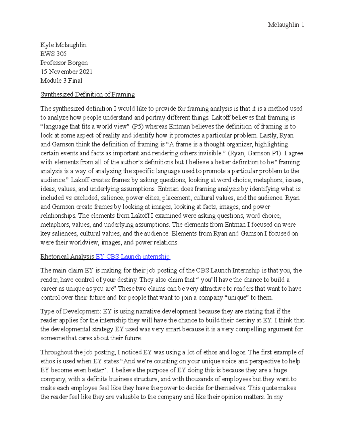 Final Module 3 Essay - Kyle Mclaughlin RWS 305 Professor Borgen 15 ...