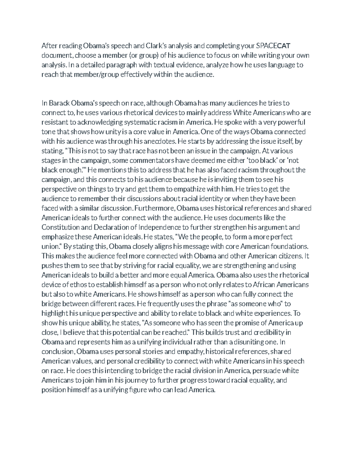 Obama speech analysis (1) - After reading Obama’s speech and Clark’s ...