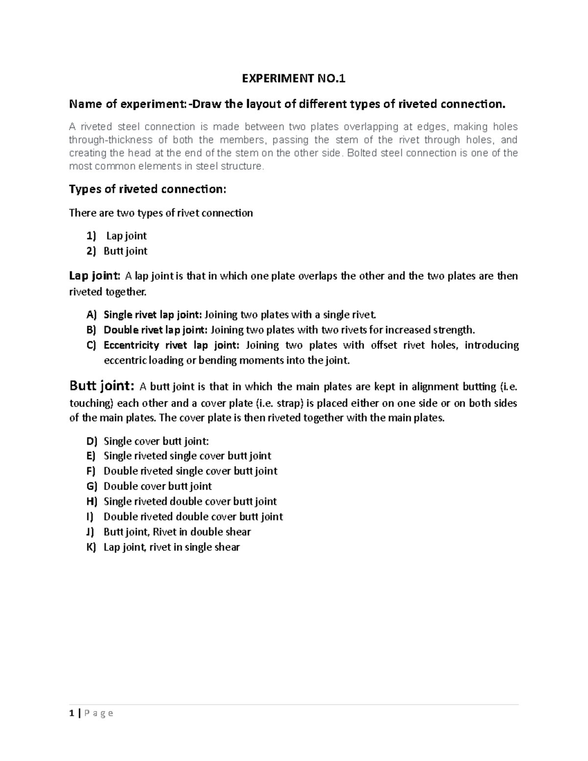 Rivet connections - Name of experiment:-Draw the layout of different ...