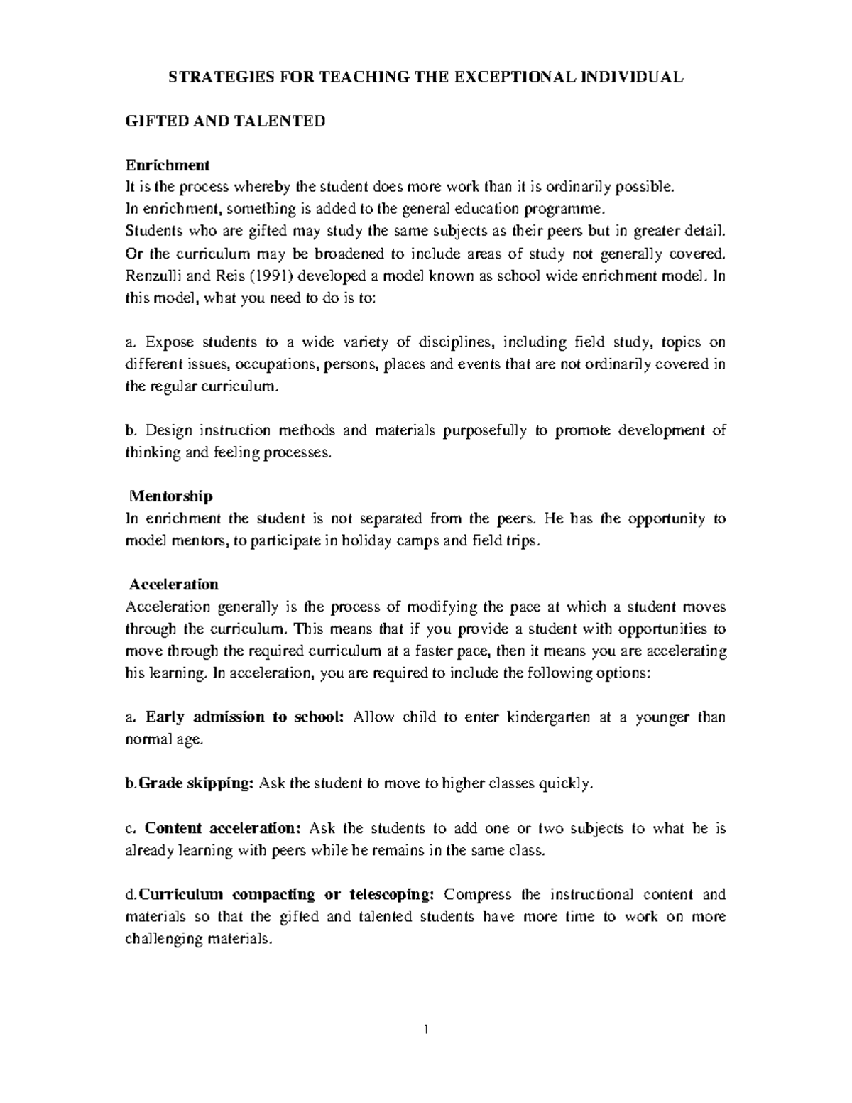 5. Teaching THE Gifted - Lecture notes 3 - STRATEGIES FOR TEACHING THE ...