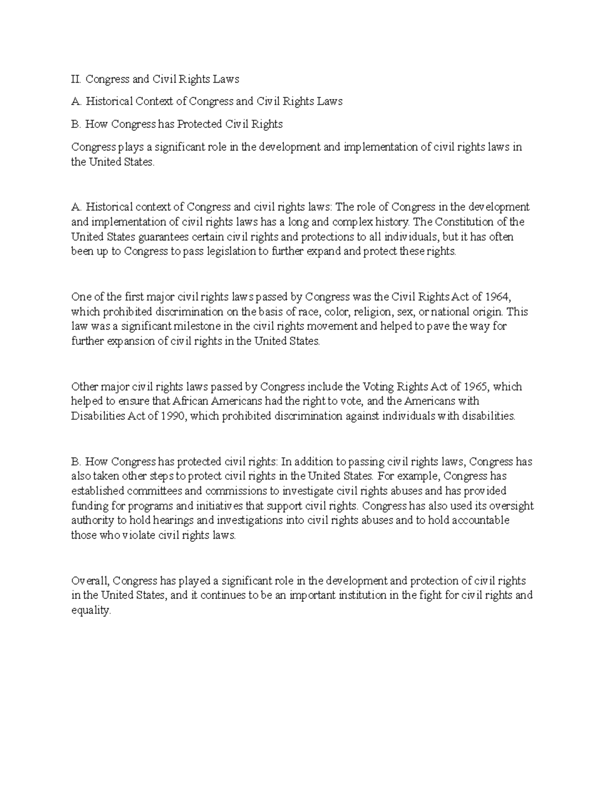 Congress and Civil Rights Laws 2 - II. Congress and Civil Rights Laws A ...