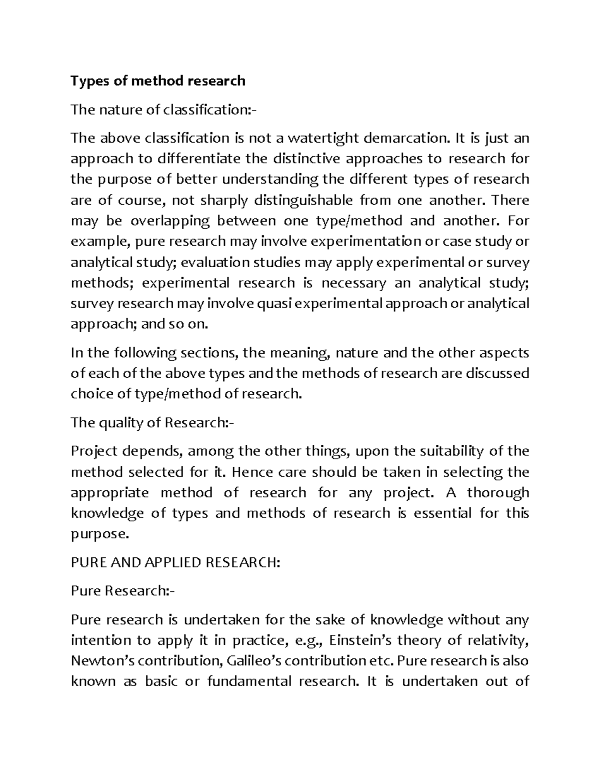 Research Methodology - Lecture notes 4-6 - Types of method research The ...