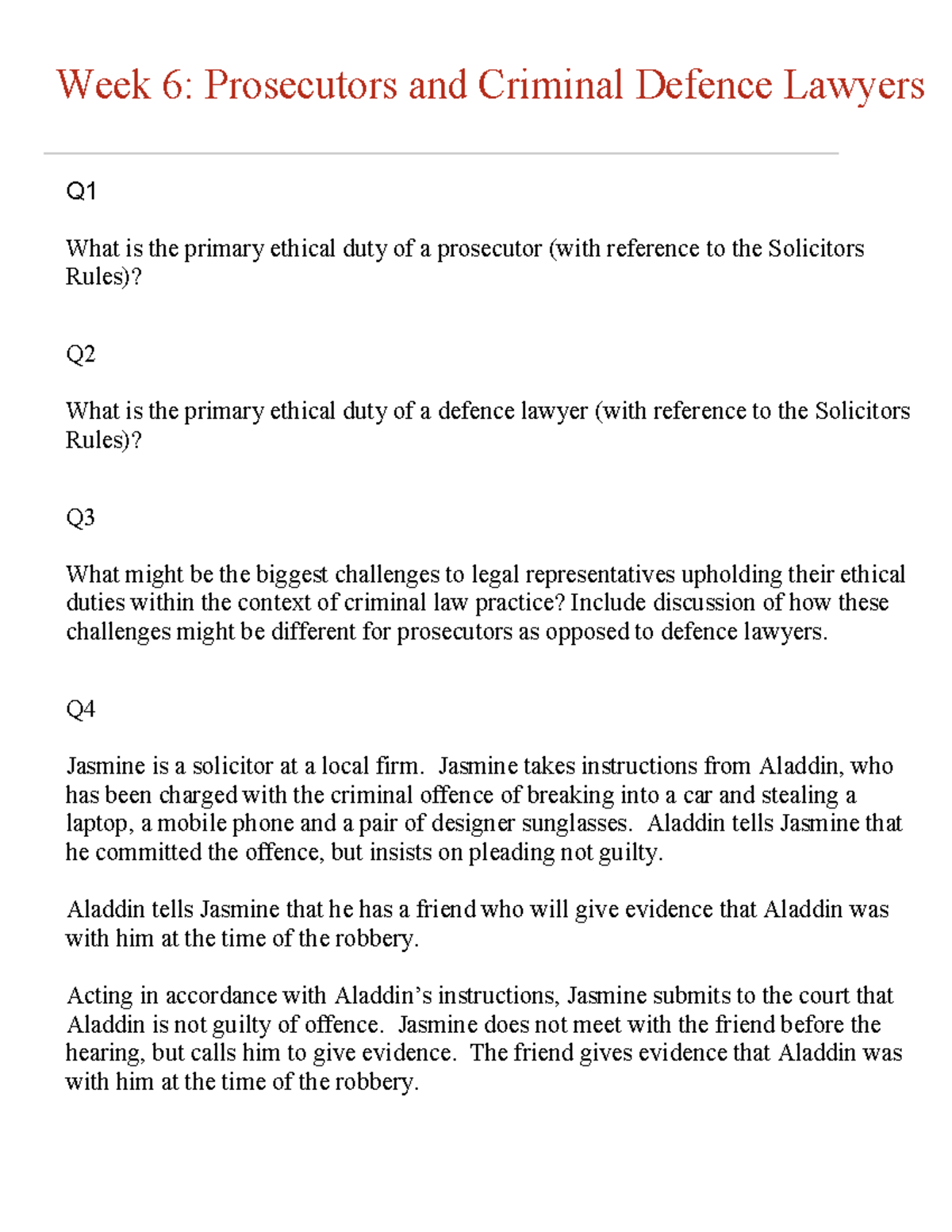 Week 6 worksheet 2024-2 - Week 6: Prosecutors and Criminal Defence ...