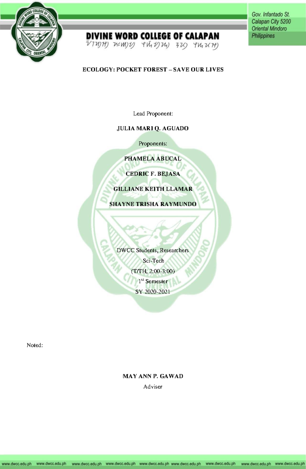 Project-Proposal-G2 Title of the Project: ECOLOGY: POCKET FOREST – SAVE ...