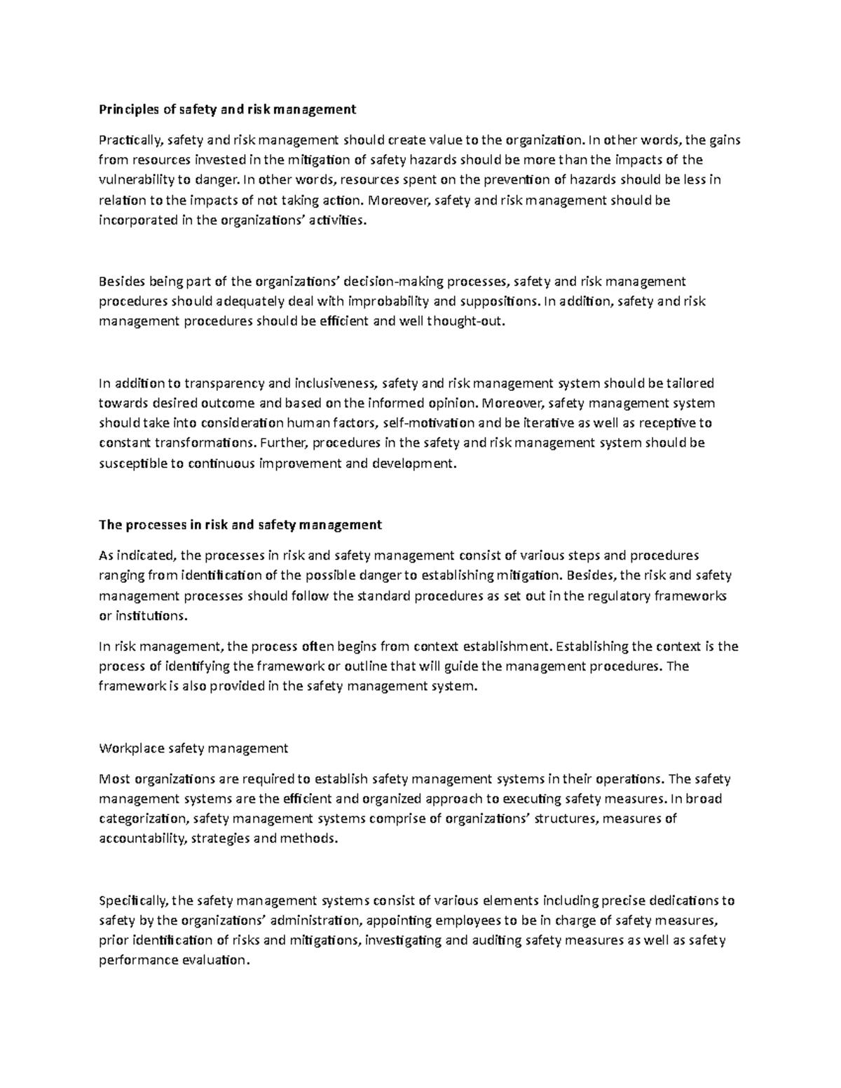 Principles of safety and risk management - Principles of safety and ...