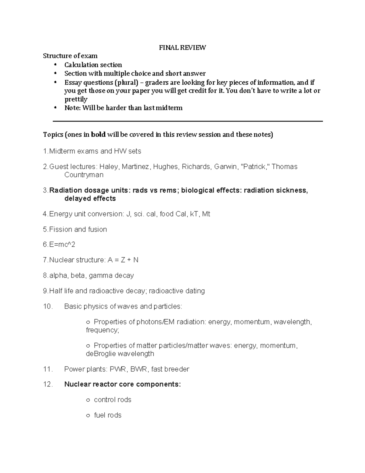 Official review notes version 1 - FINAL REVIEW Structure of exam ...