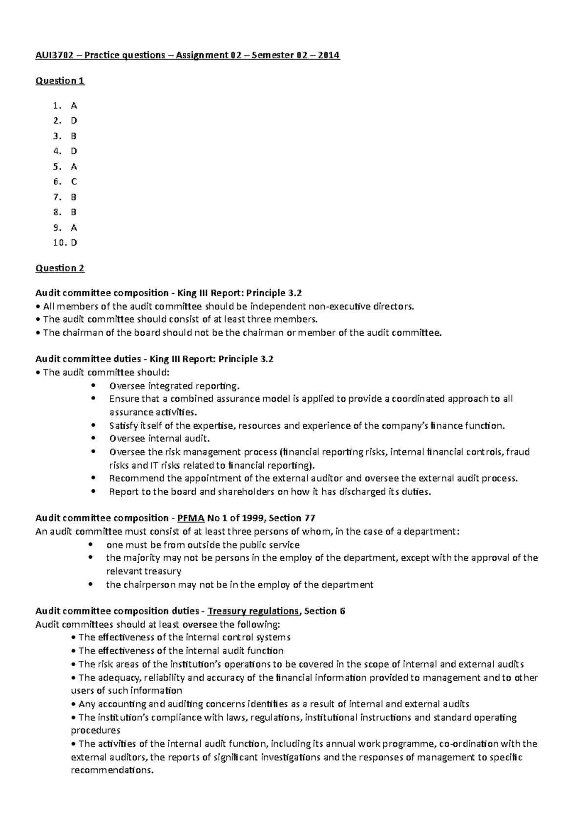 AUI3702 Tut 202 2014 02 - Internal auditing extra information for third ...