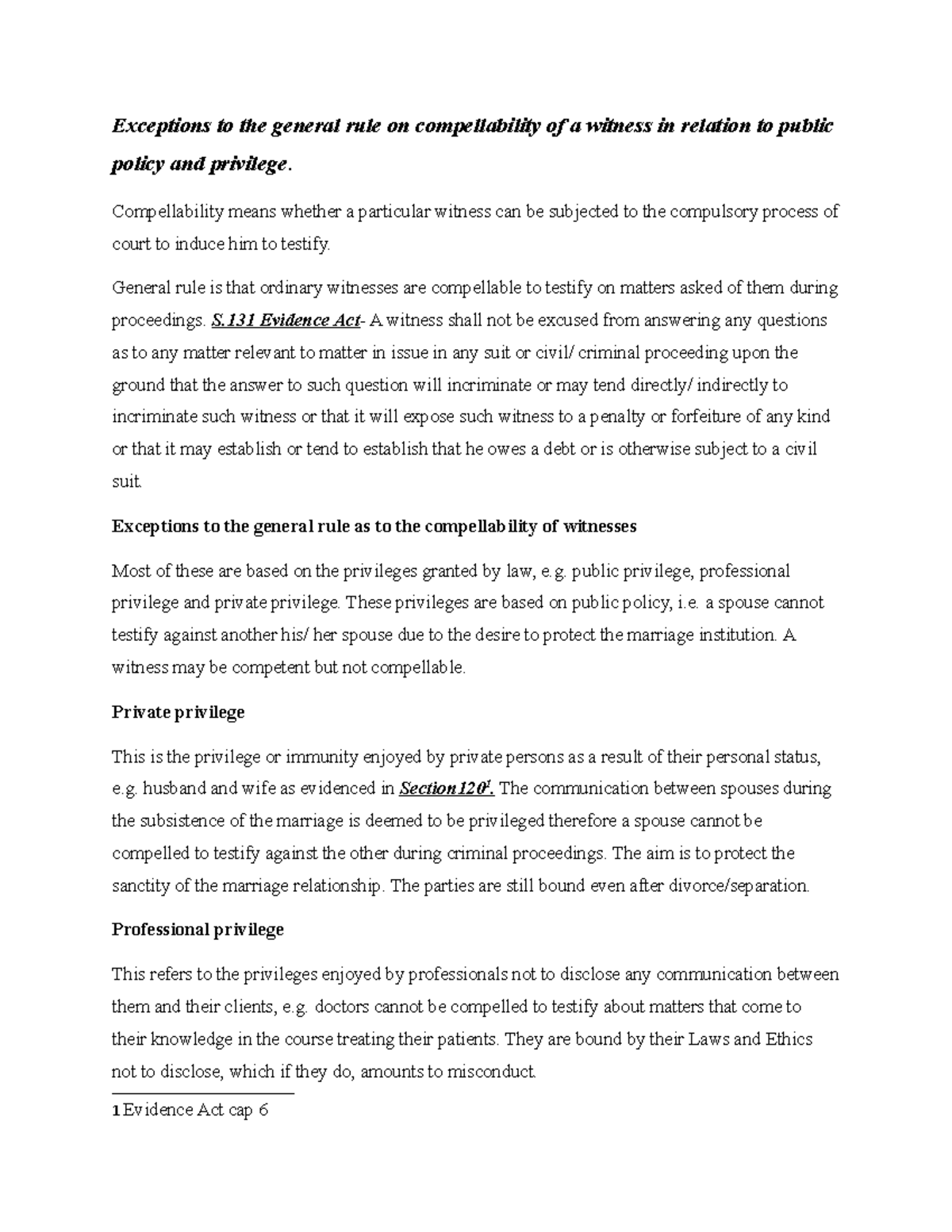 Exceptions to the general rule on compellability of a witness in ...