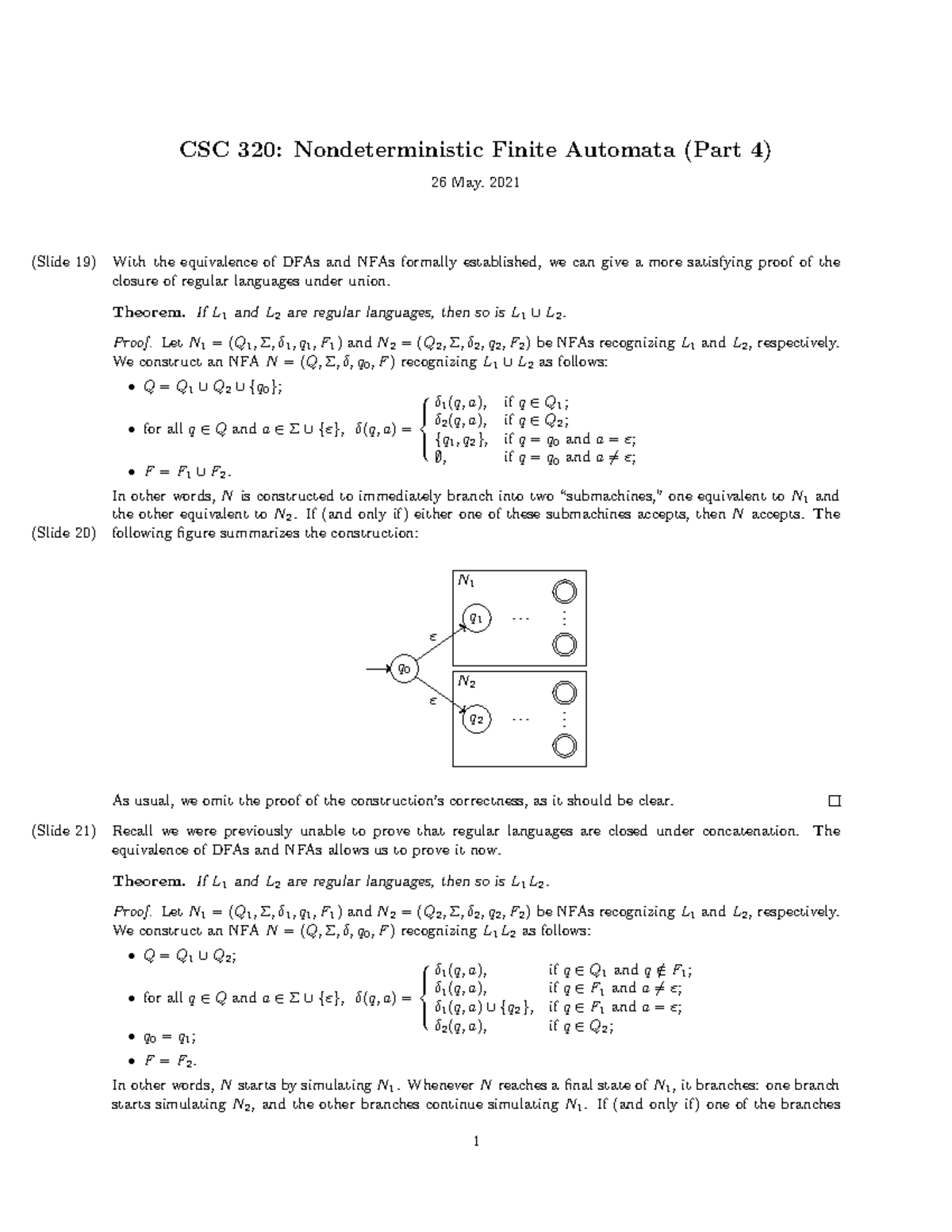 Lecture 04 Notes 4 Csc 320 Nondeterministic Finite Automata Part 4 26 May 2021 Slide 19