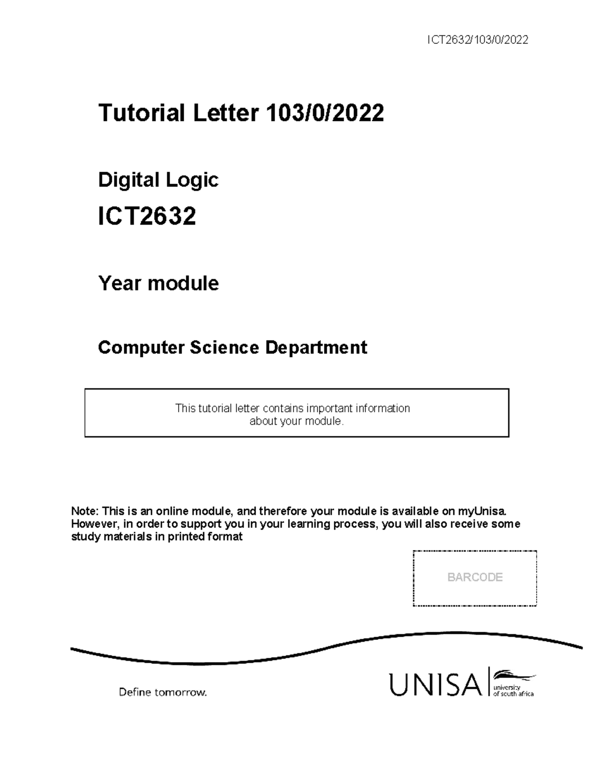 ICT2632 2022 TL 103 0 B - Assignment 1 Semester 1 Digital Logic,kindly upload the document - Studocu