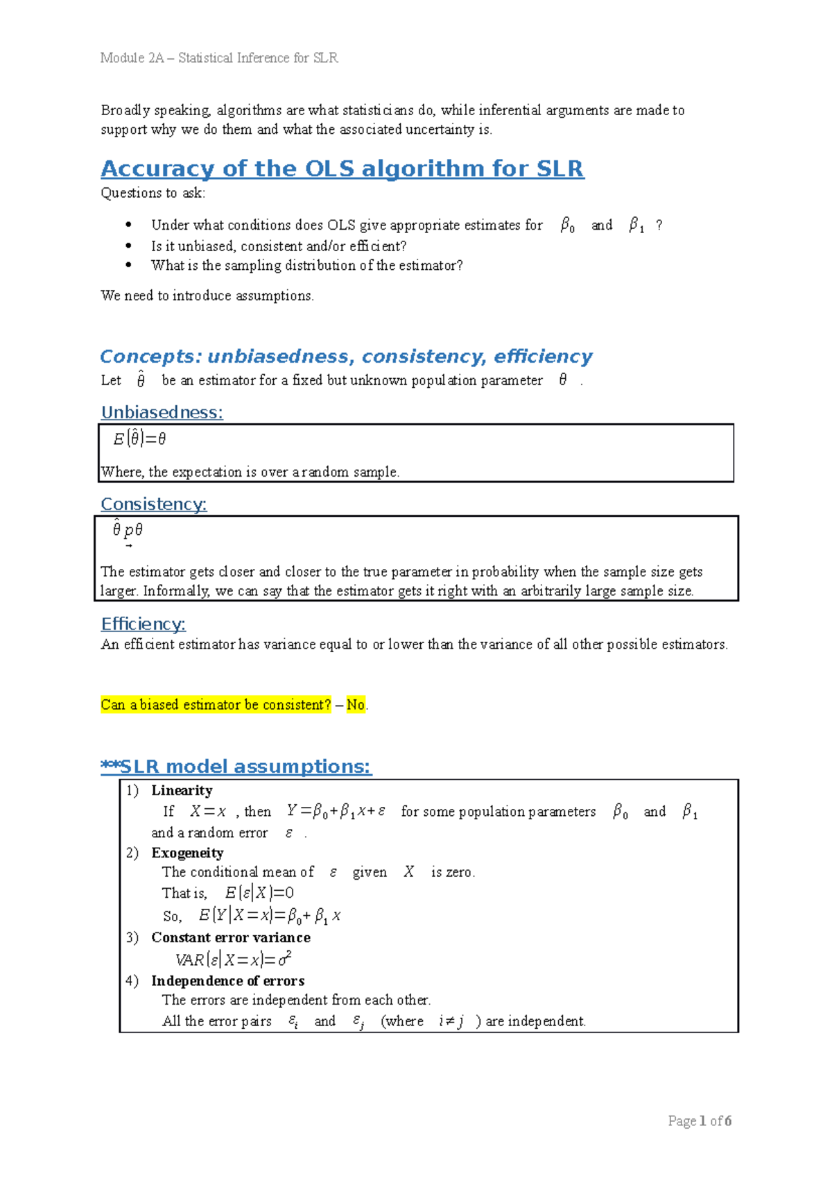 Module 2A – Statistical Inference for SLR - Accuracy of the OLS ...