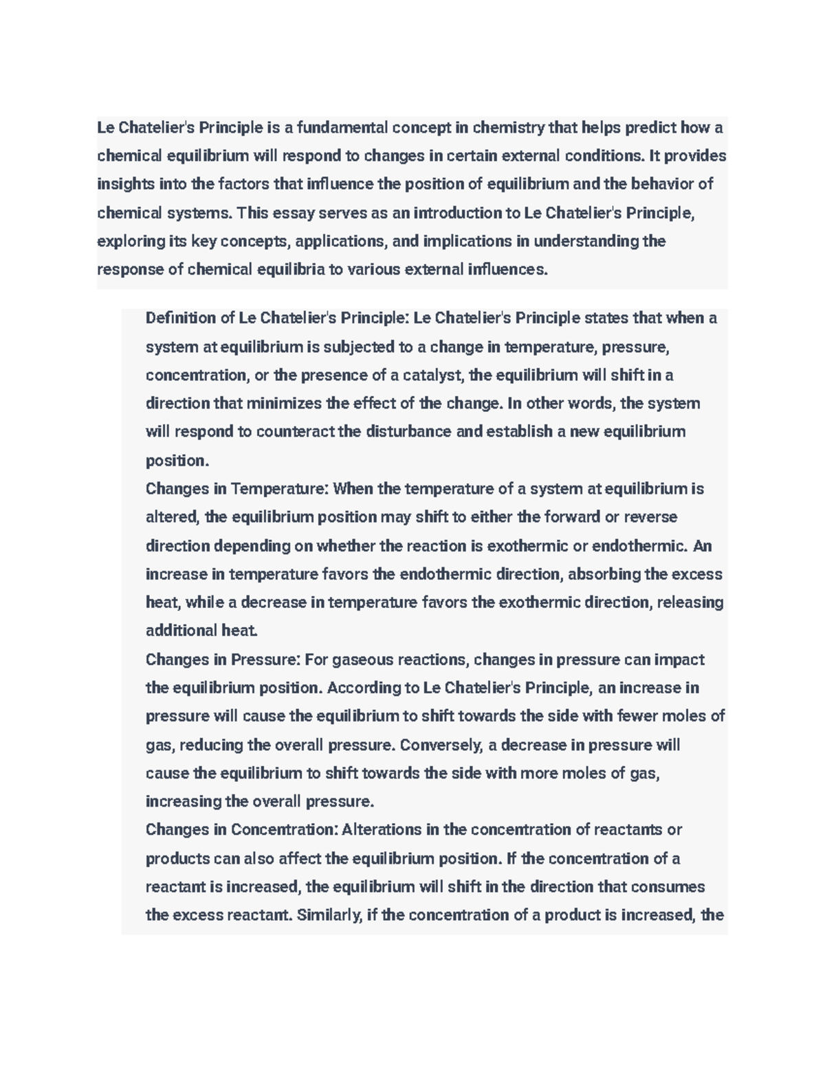 Unit 7 Introduction to Le Chatelier's Principle - Le Chatelier's ...