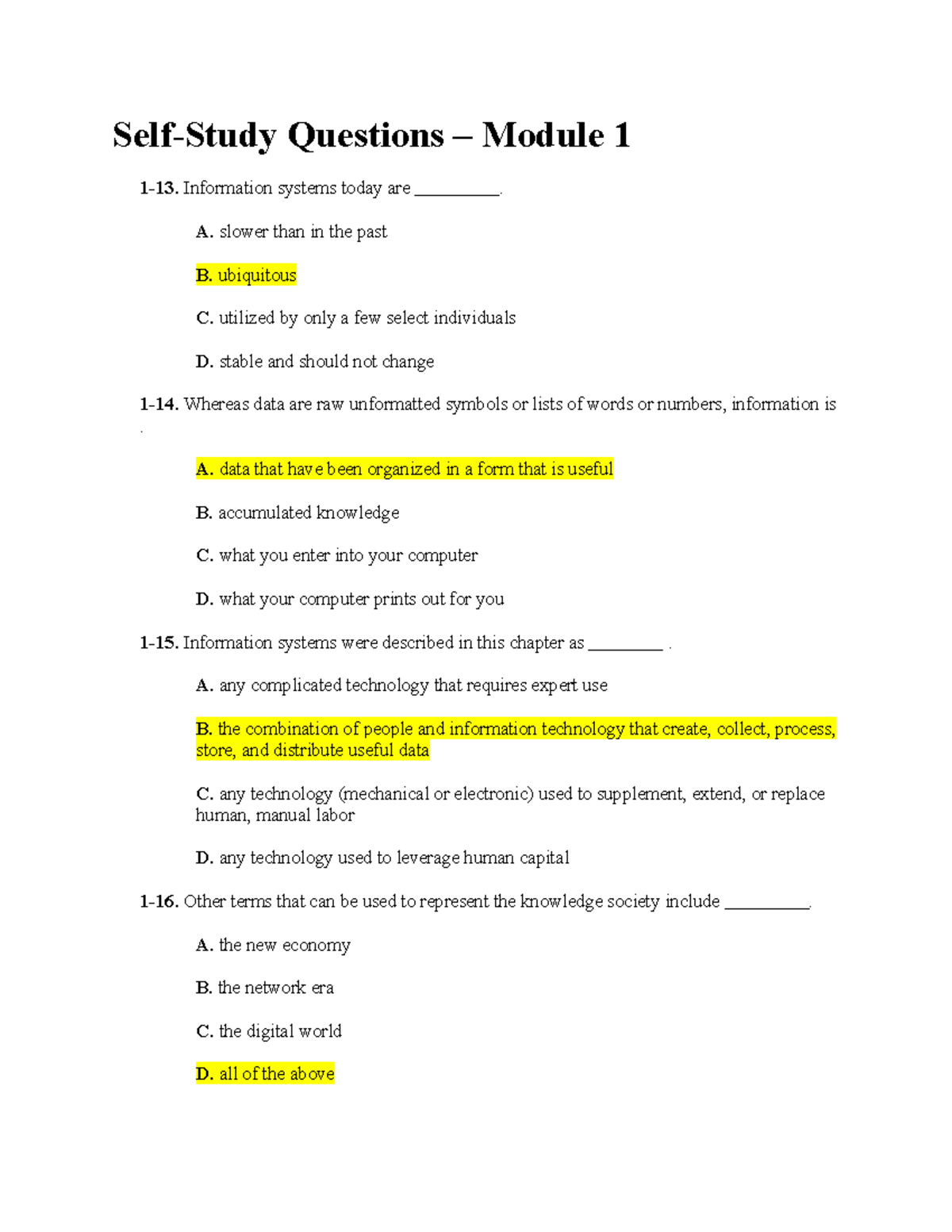 Self Study Questions - Self-Study Questions – Module 1 1-13 ...
