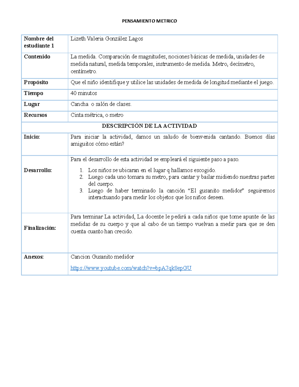 Actividad pensamiento Metrico - PENSAMIENTO METRICO Nombre del ...