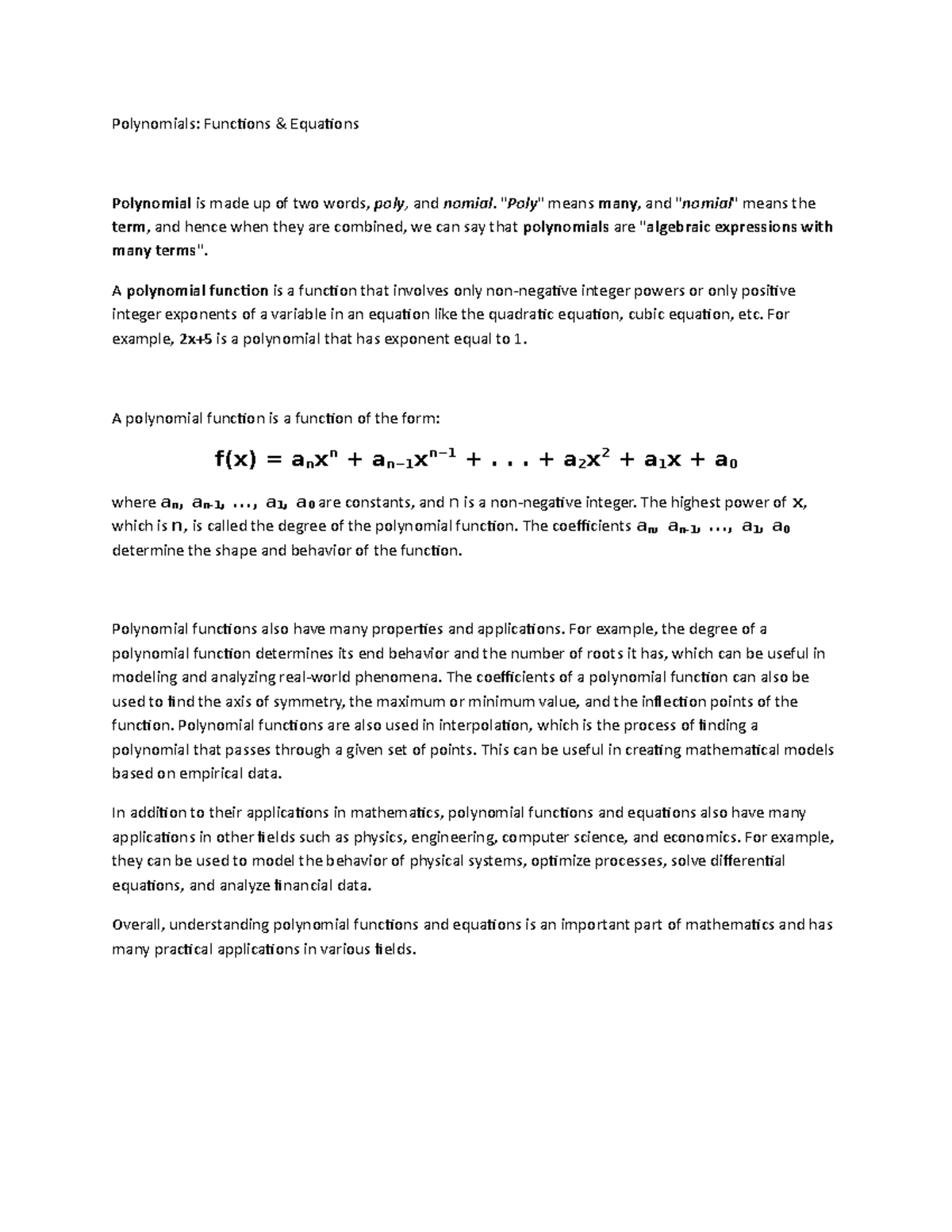 Polynomials Function - "Poly" means many, and "nomial" means the term ...