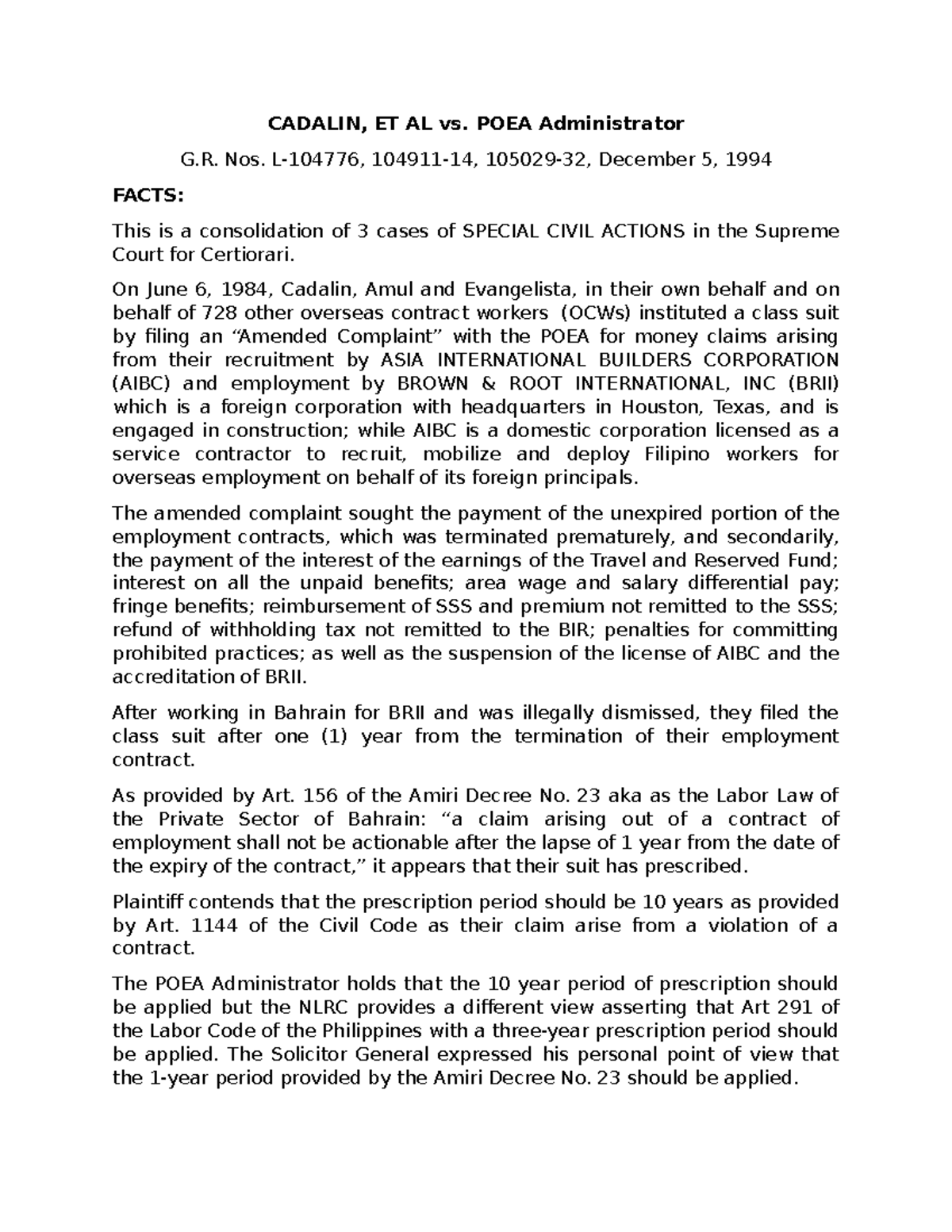Cadalin vs. POEA - CADALIN, ET AL vs. POEA Administrator G. Nos. L ...
