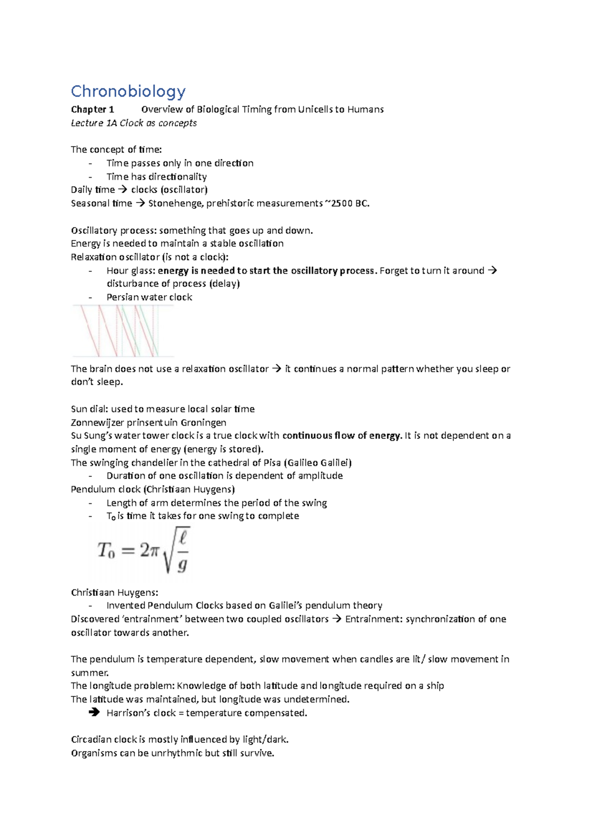 Chronobiology - Summary of all lectures - Chronobiology Chapter 1 ...