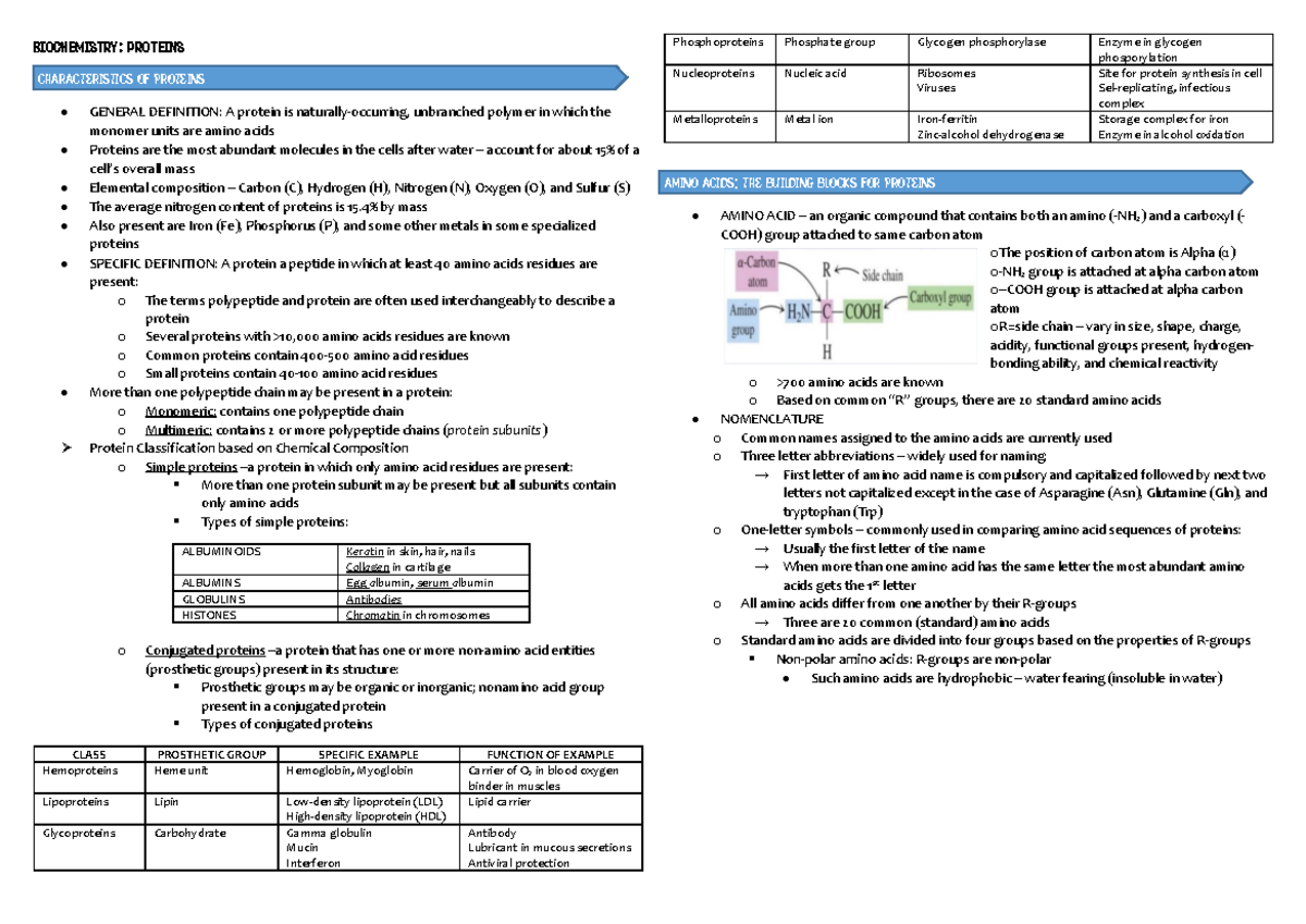 Chapter 20 - Proteins - BIOCHEMISTRY: PROTEINS CHARACTERISTICS OF ...