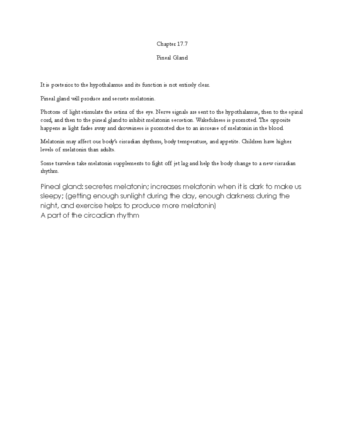 Chapter 17.7, Test 1 - Chapter 17 Pineal Gland It is posterior to the ...