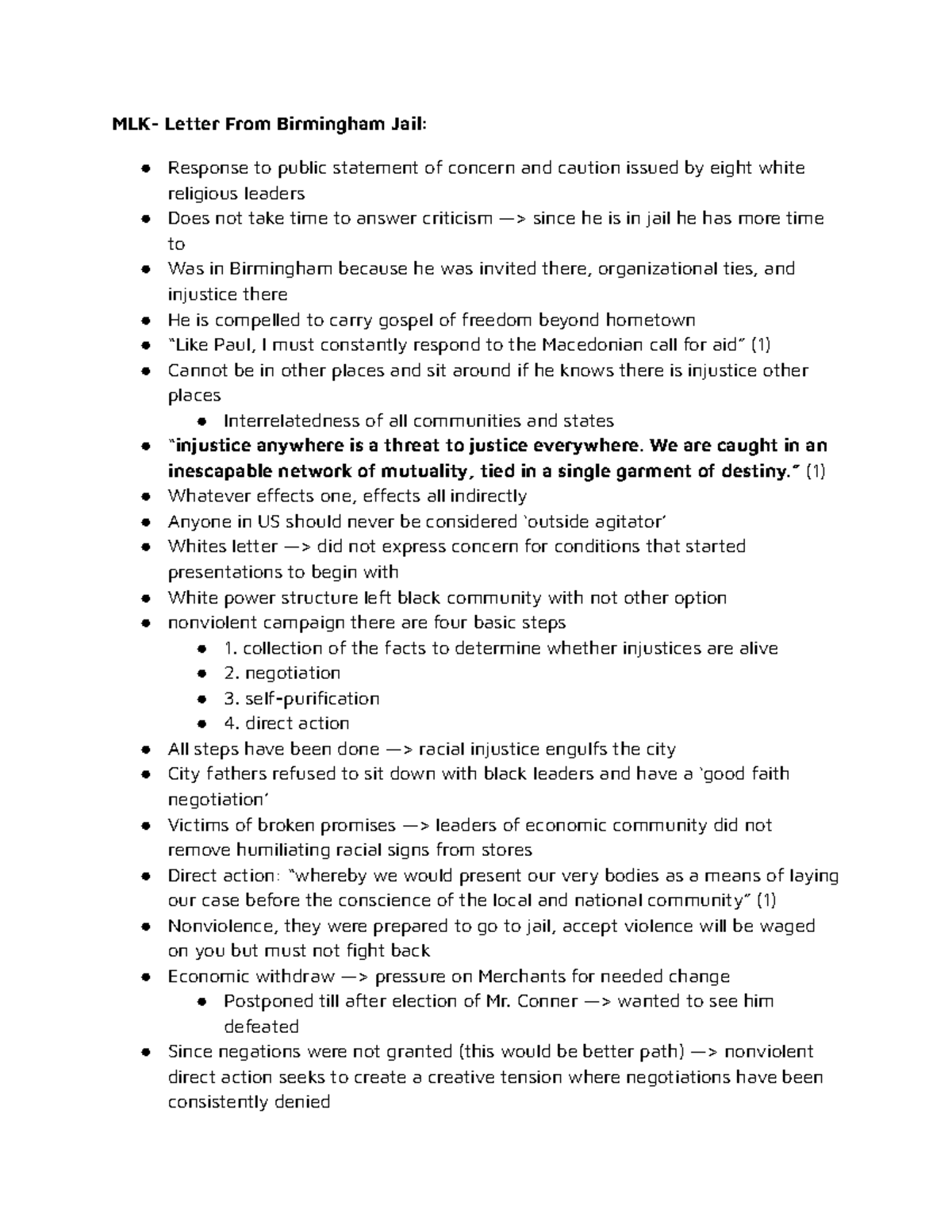 MLK letter from birmigham jail notes - MLK- Letter From Birmingham Jail ...