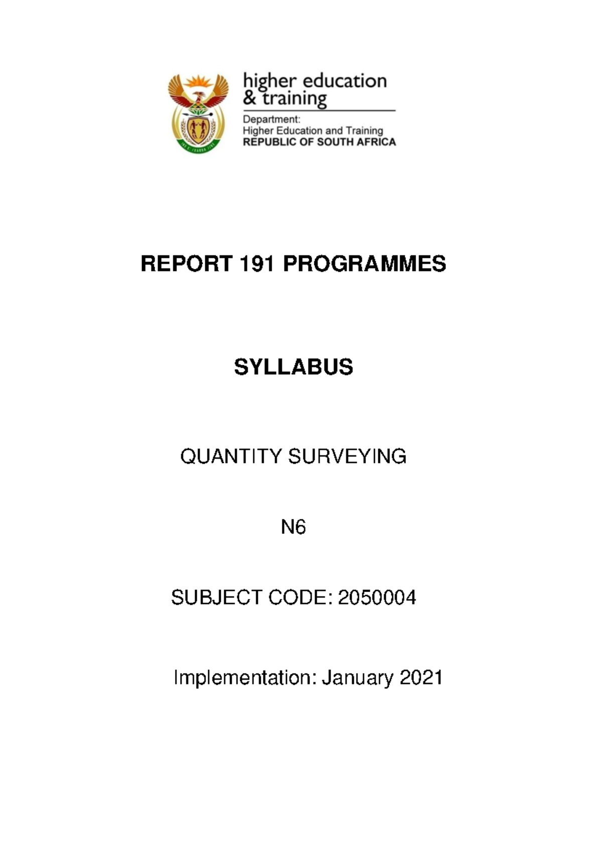 N6 Quantity Surveying - Application - REPORT 191 PROGRAMMES SYLLABUS ...