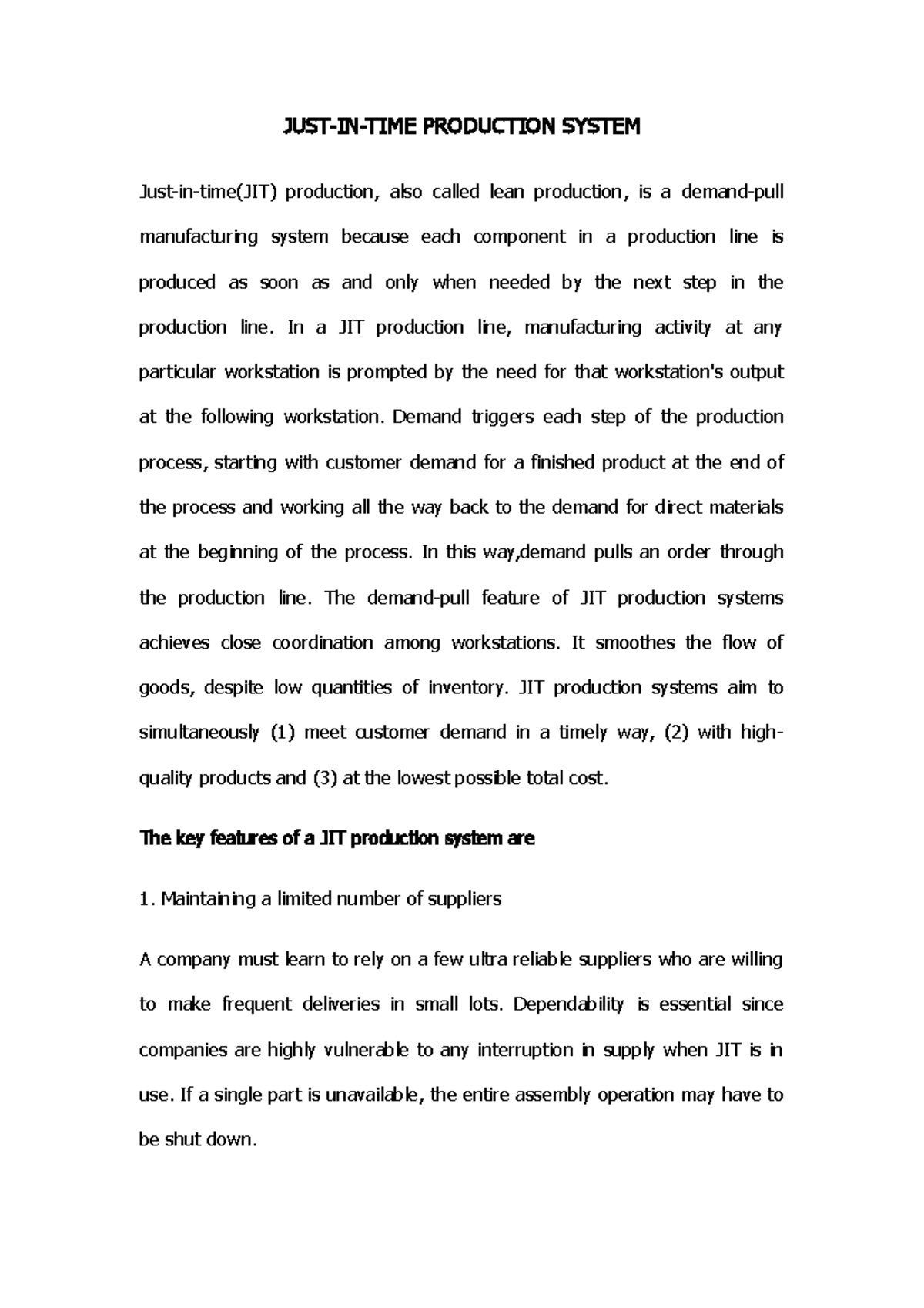 JUST-IN-TIME Production System - JUST-IN-TIME PRODUCTION SYSTEM Just-in ...