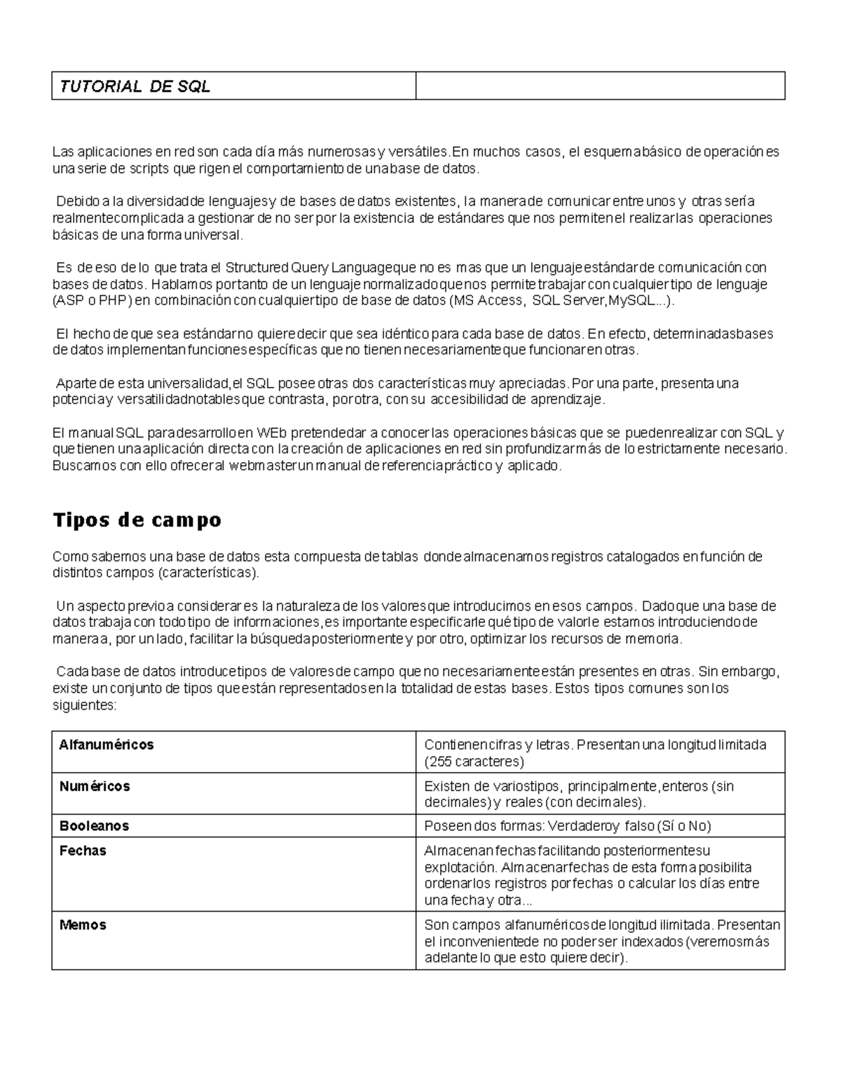 Tutorial de SQL 1 - TUTORIAL DE SQL Las aplicaciones en red son cada ...