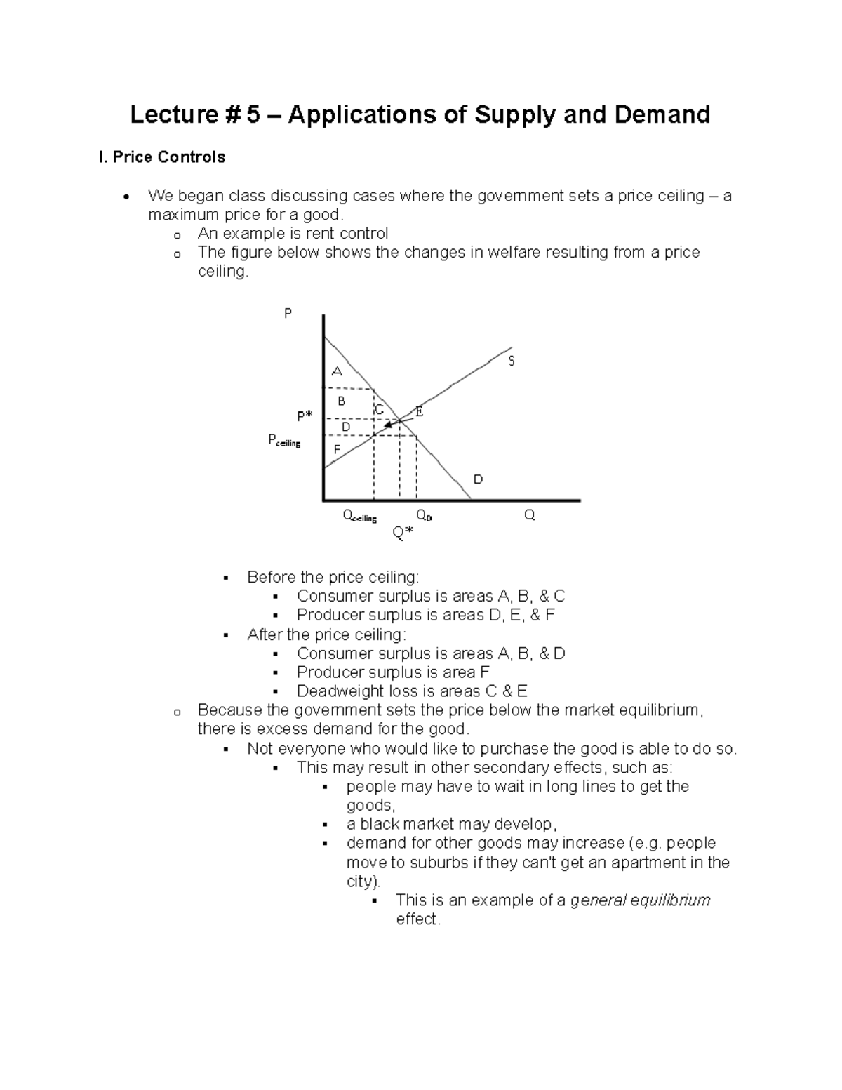 Application of supply and demand lecture 5 - Lecture # 5 – Applications ...