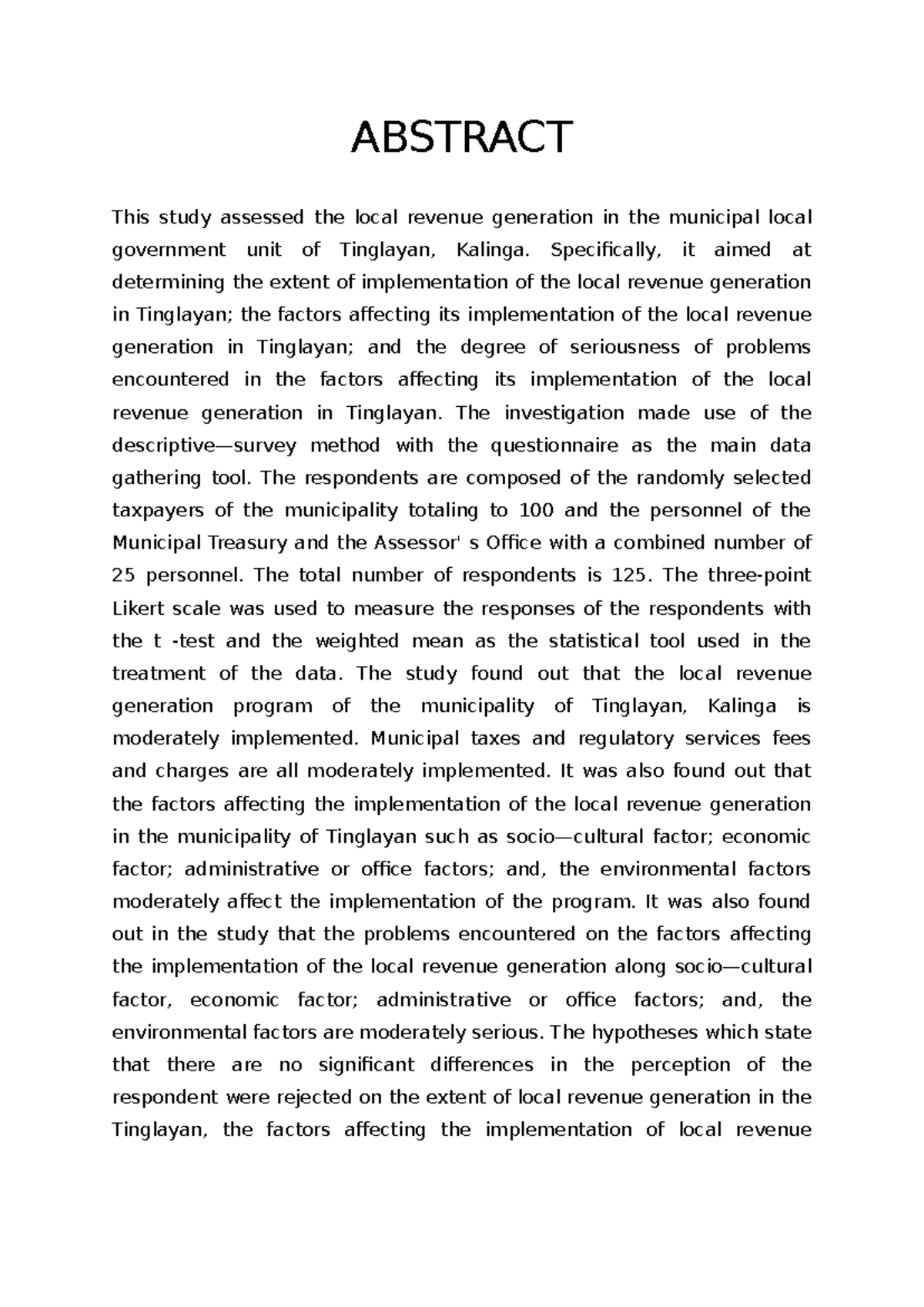 IMRa D Assignment - ABSTRACT This study assessed the local revenue ...