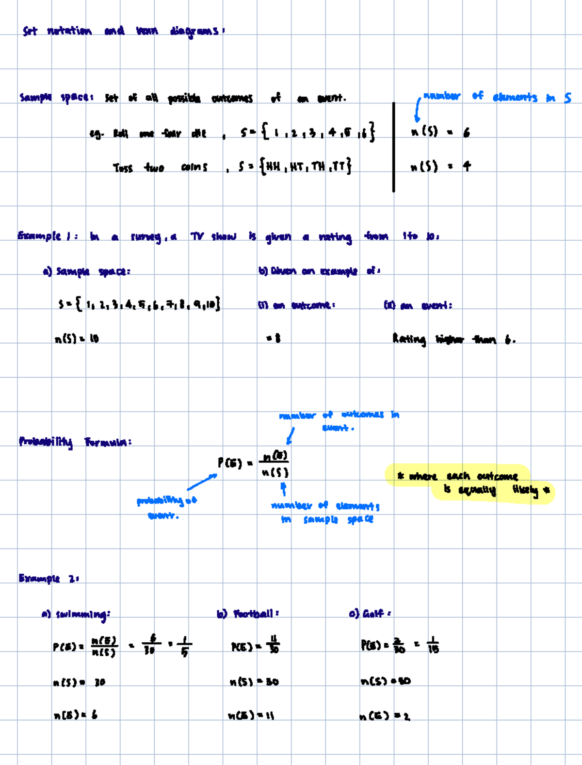Probability - Summary + main concepts + examples - Set notation and ...