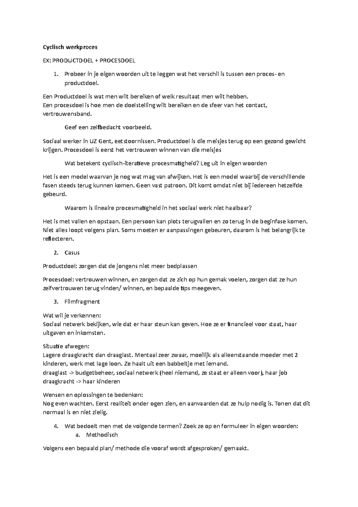 Module 4 - Cyclisch werkproces - Cyclisch werkproces EX: PRODUCTDOEL ...