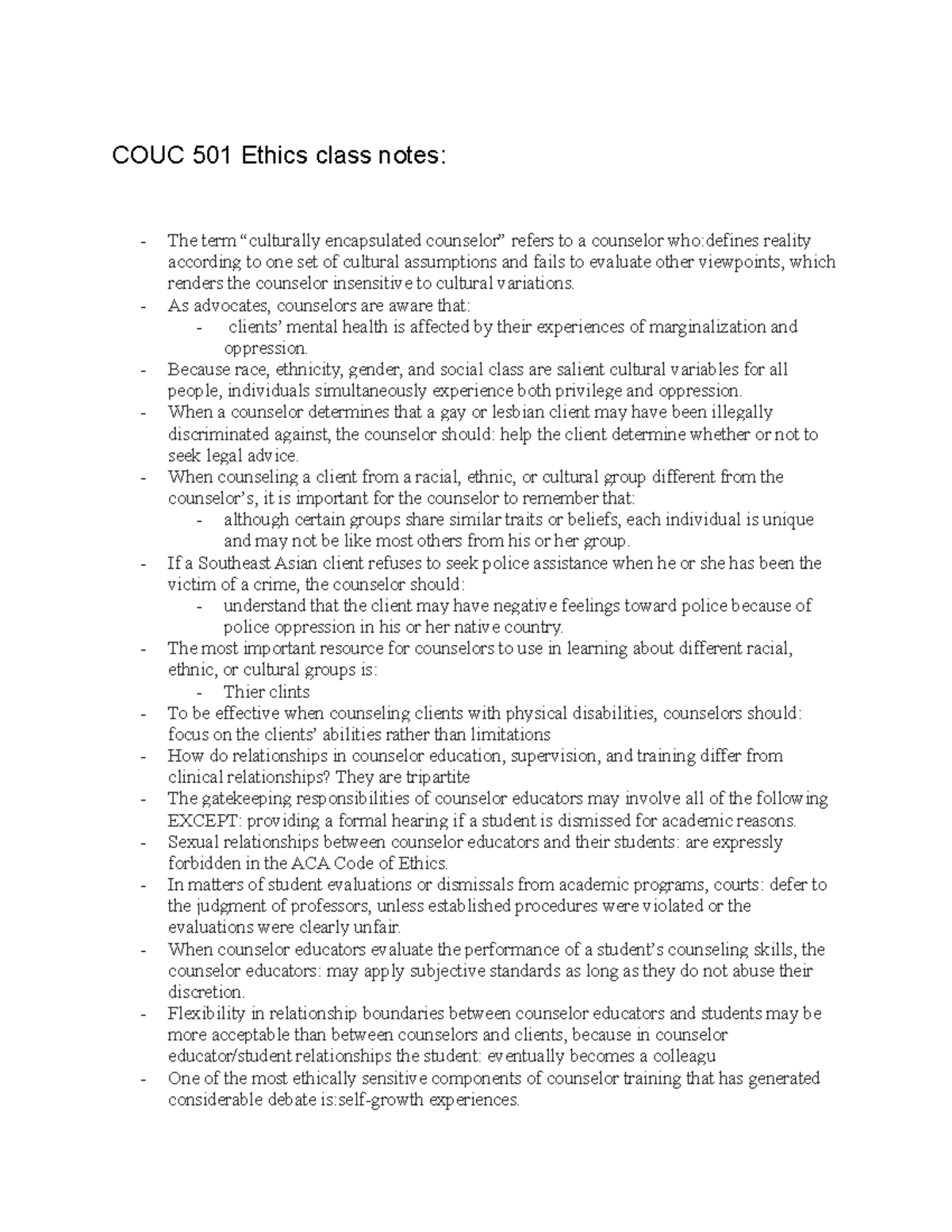 COUC 501 Ethics class notes -2 - COUC 501 Ethics class notes: The term ...