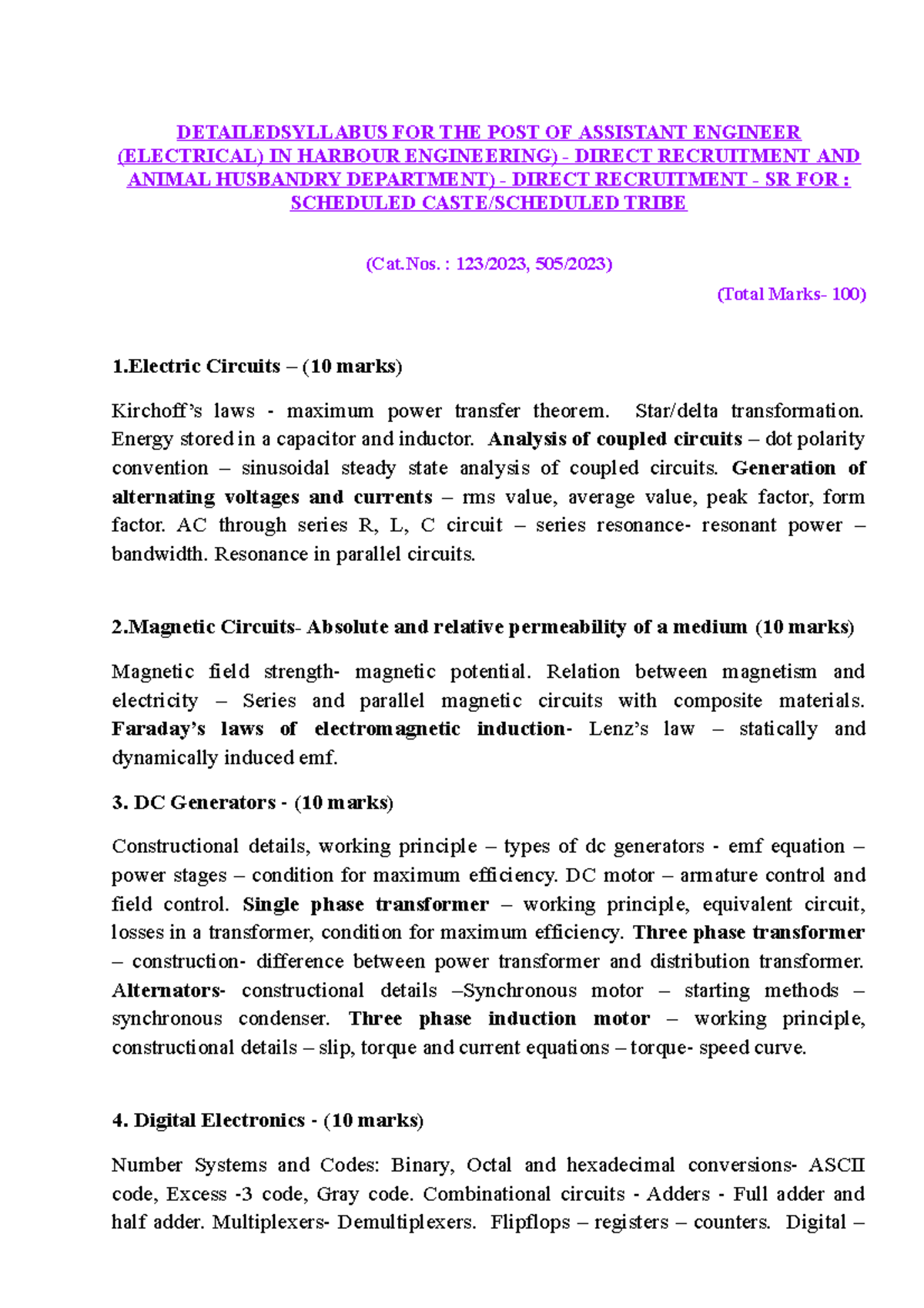 18. Asst. Engineer Electrical - DETAILEDSYLLABUS FOR THE POST OF ...