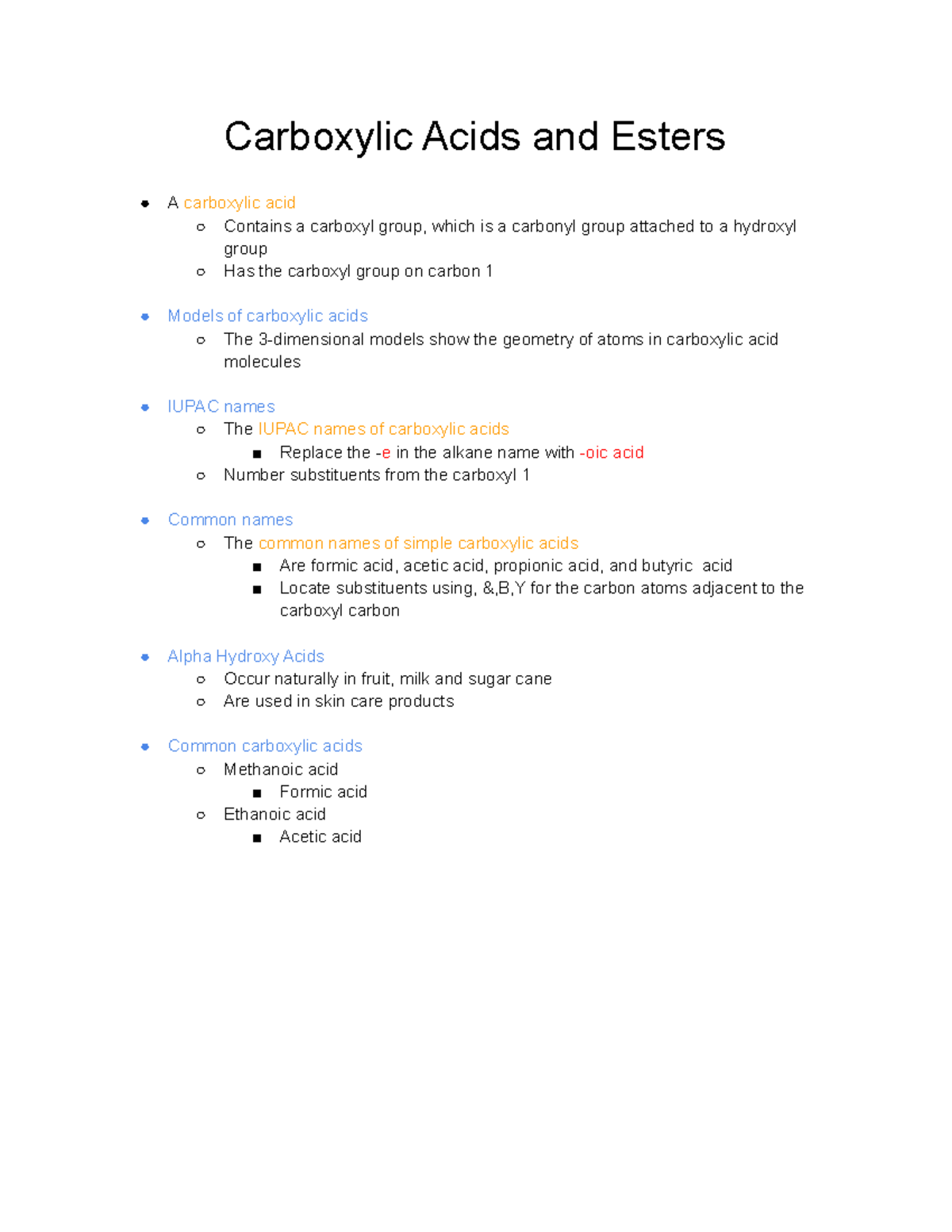 Carboxylic Acids and Esters - Studocu