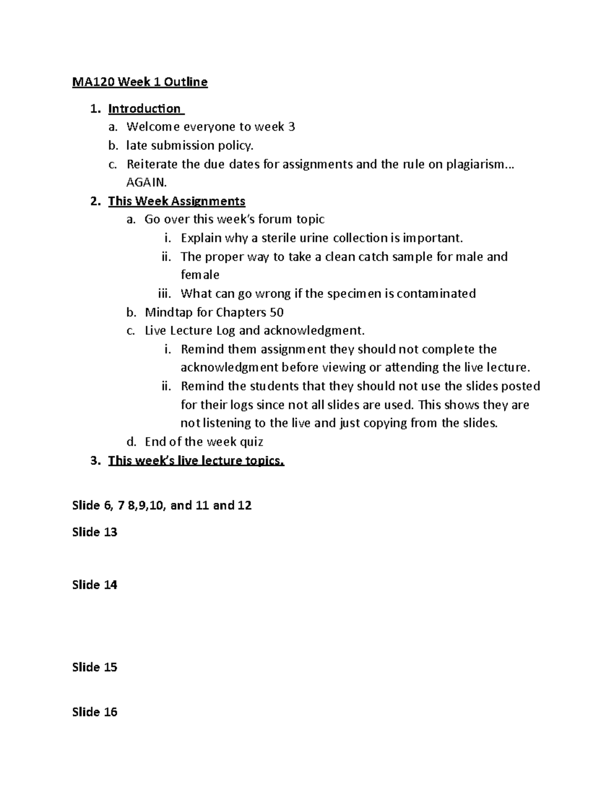 MA220 Week 1 Live lecture Outline - MA120 Week 1 Outline Introduction a ...