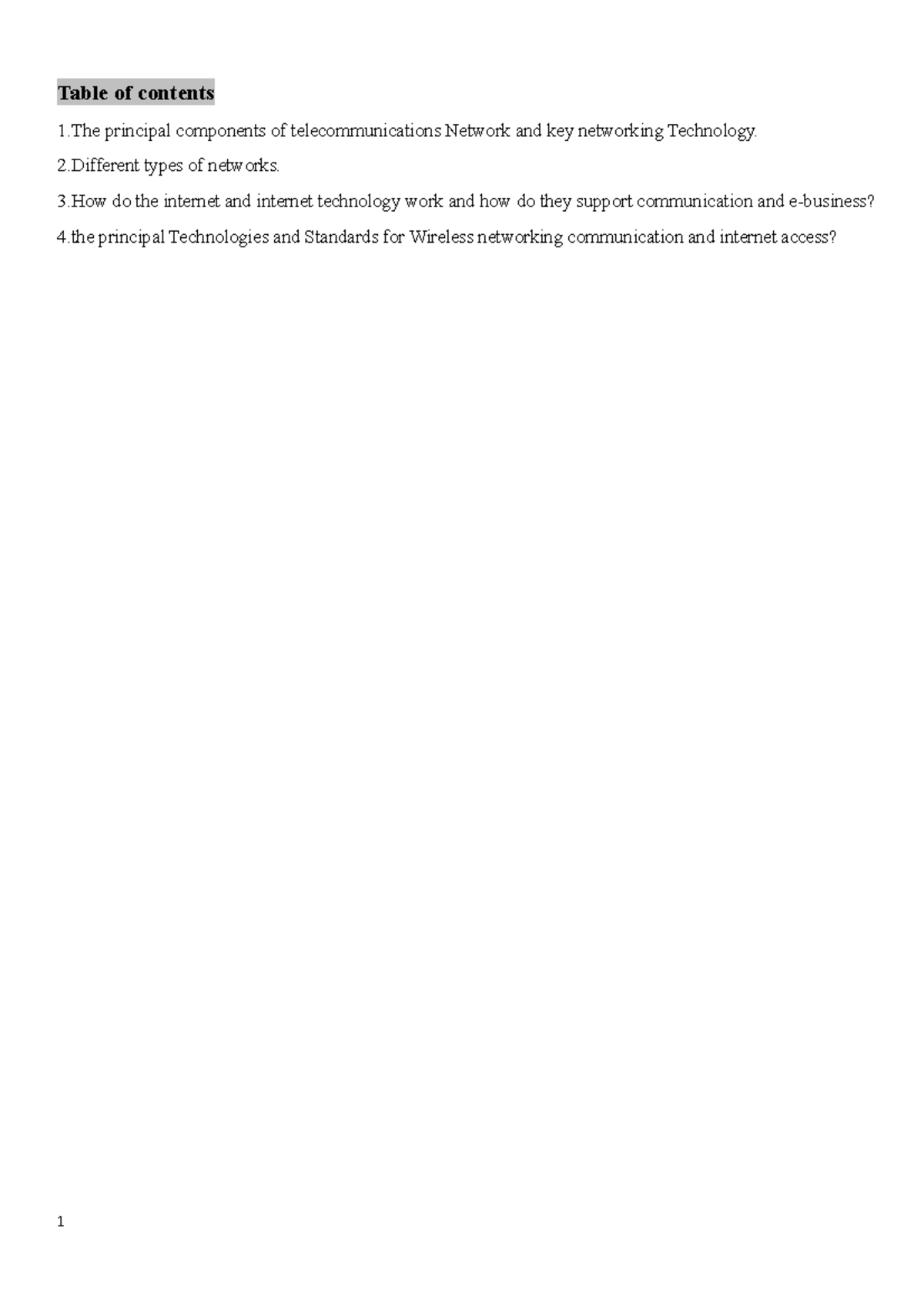 An assignment on “Telecommunications^J the internet and - Table of ...